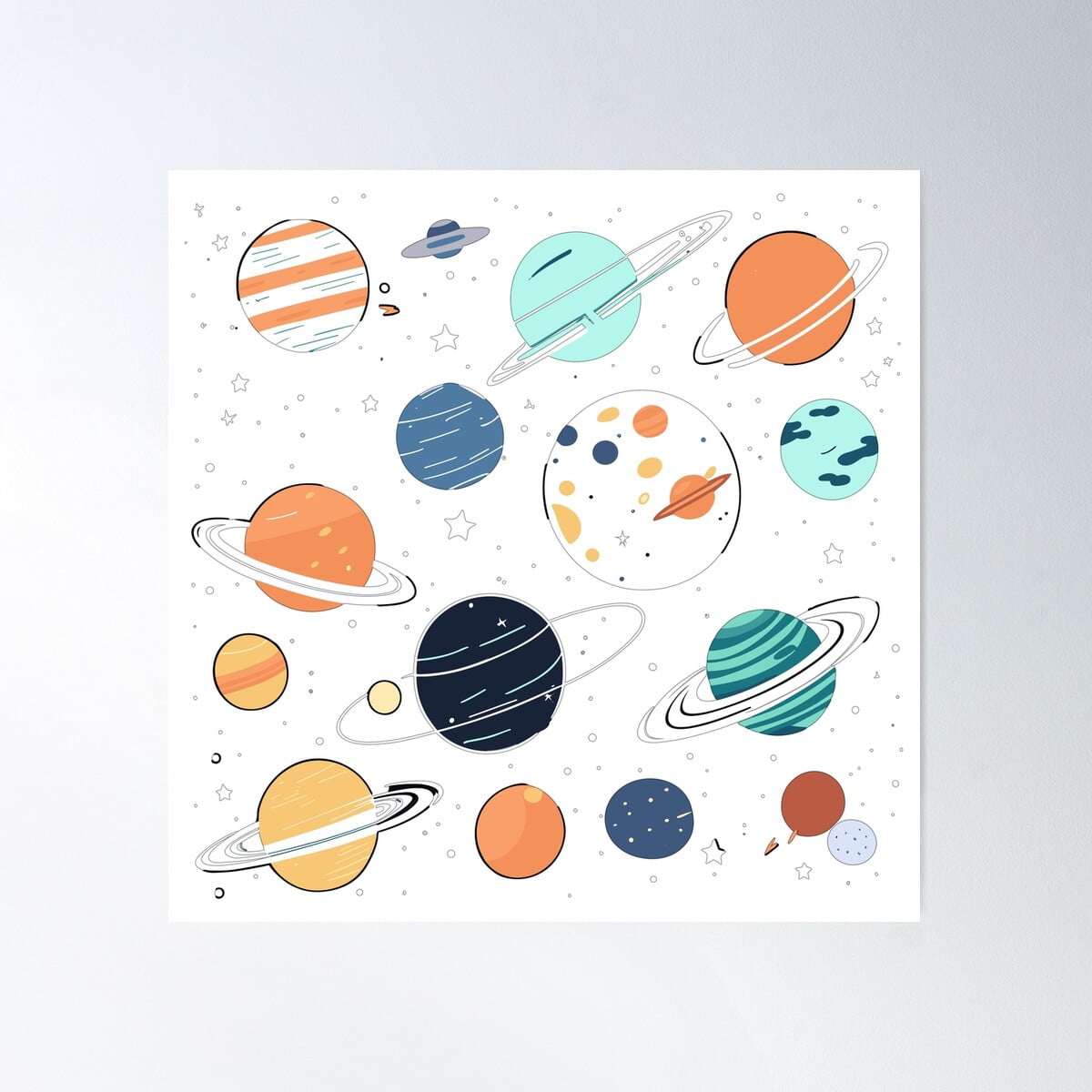 Colorful Planetary Orbits Illustration Poster Wall Art, Modern Wall ...