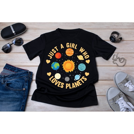 Colorful Planets Graphic T-Shirt - Just A Who Loves Planets Solar ...