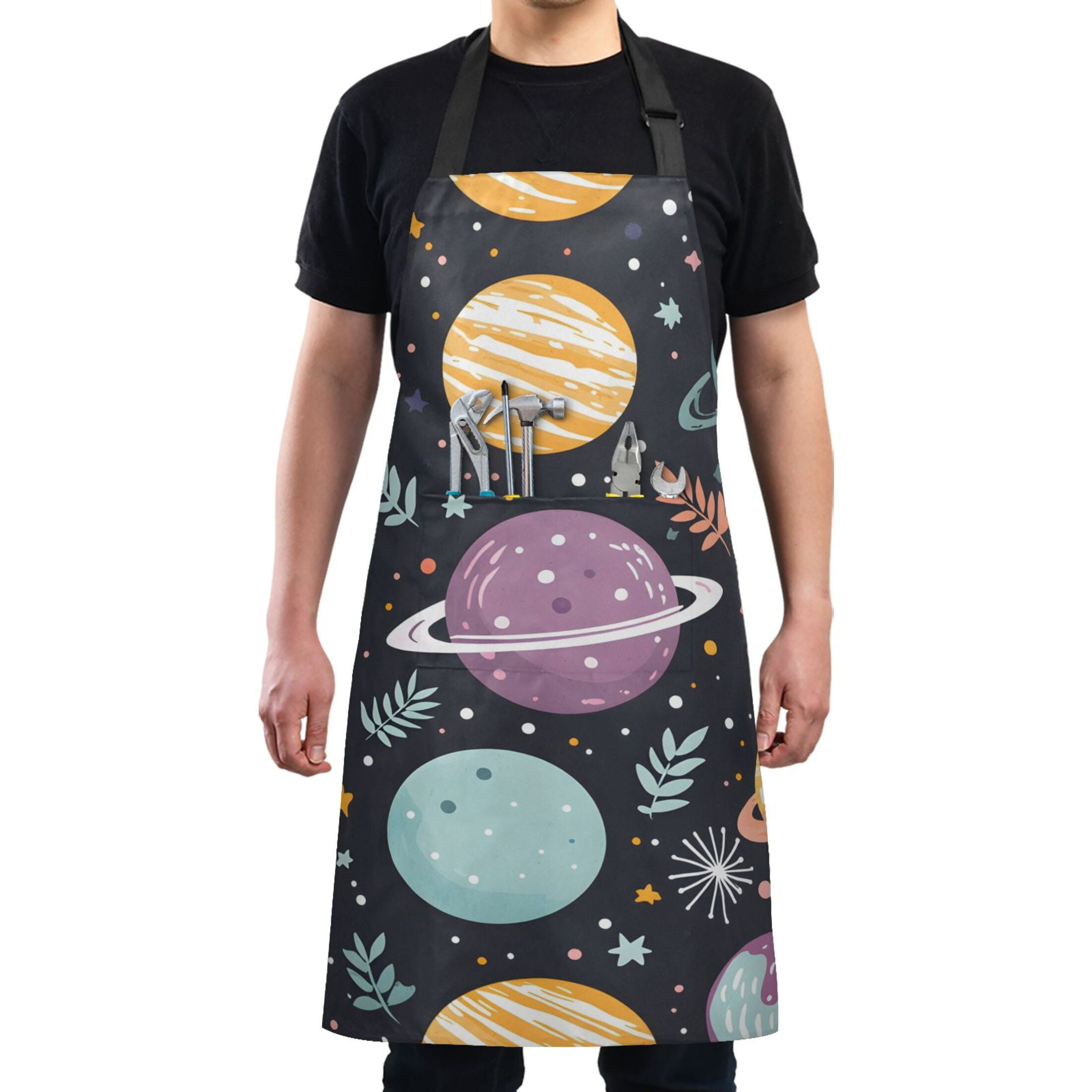 Colorful Planets in Space Chef Kitchen Apron with Pockets for Women ...