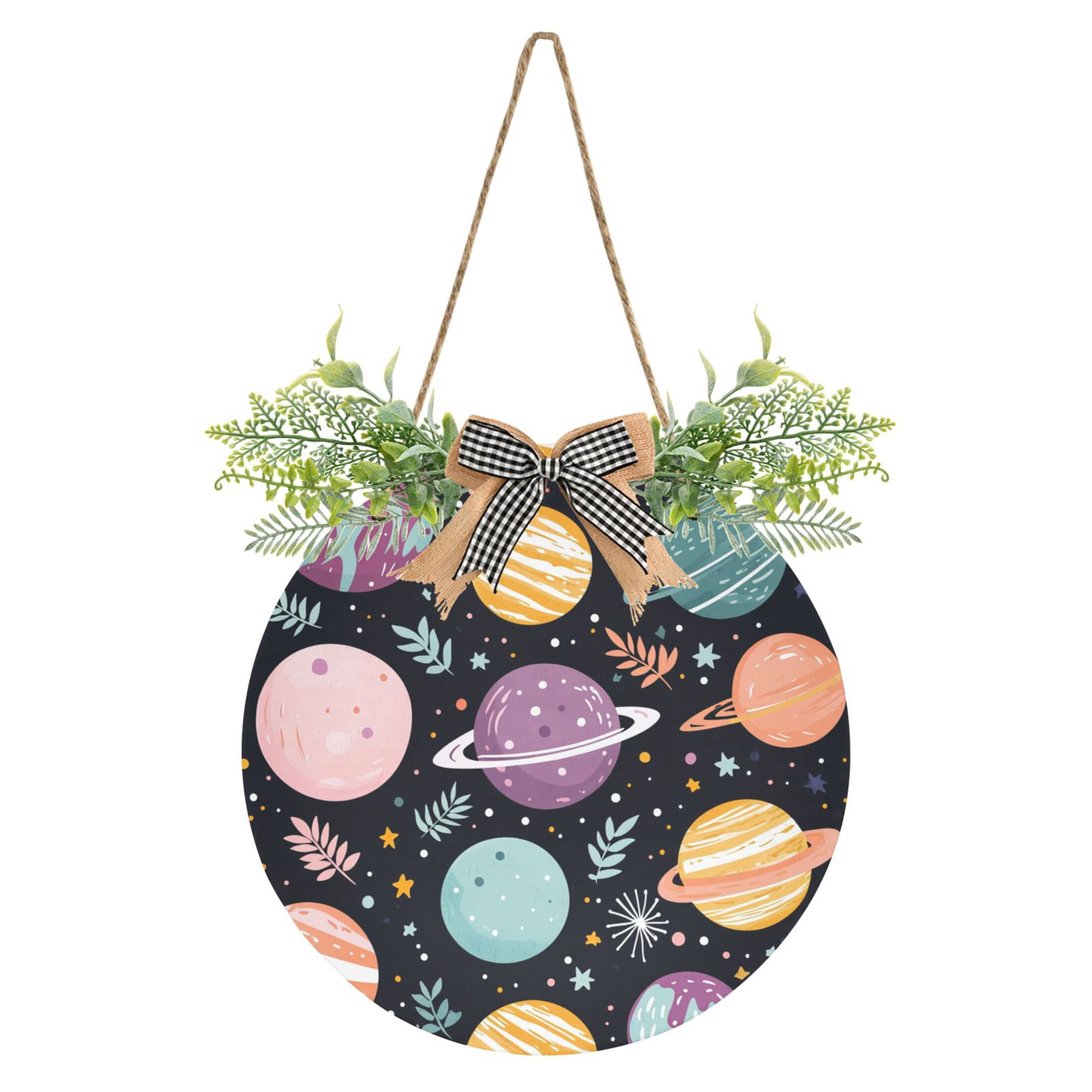 Colorful Planets in Space Front Door Porch Decoration Hanging Sign with ...