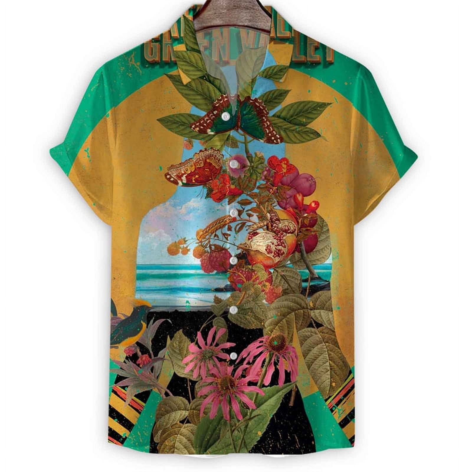 Colorful Plant Flower Hawaiian Shirt Men 3d Printed Butterflies Lapel ...