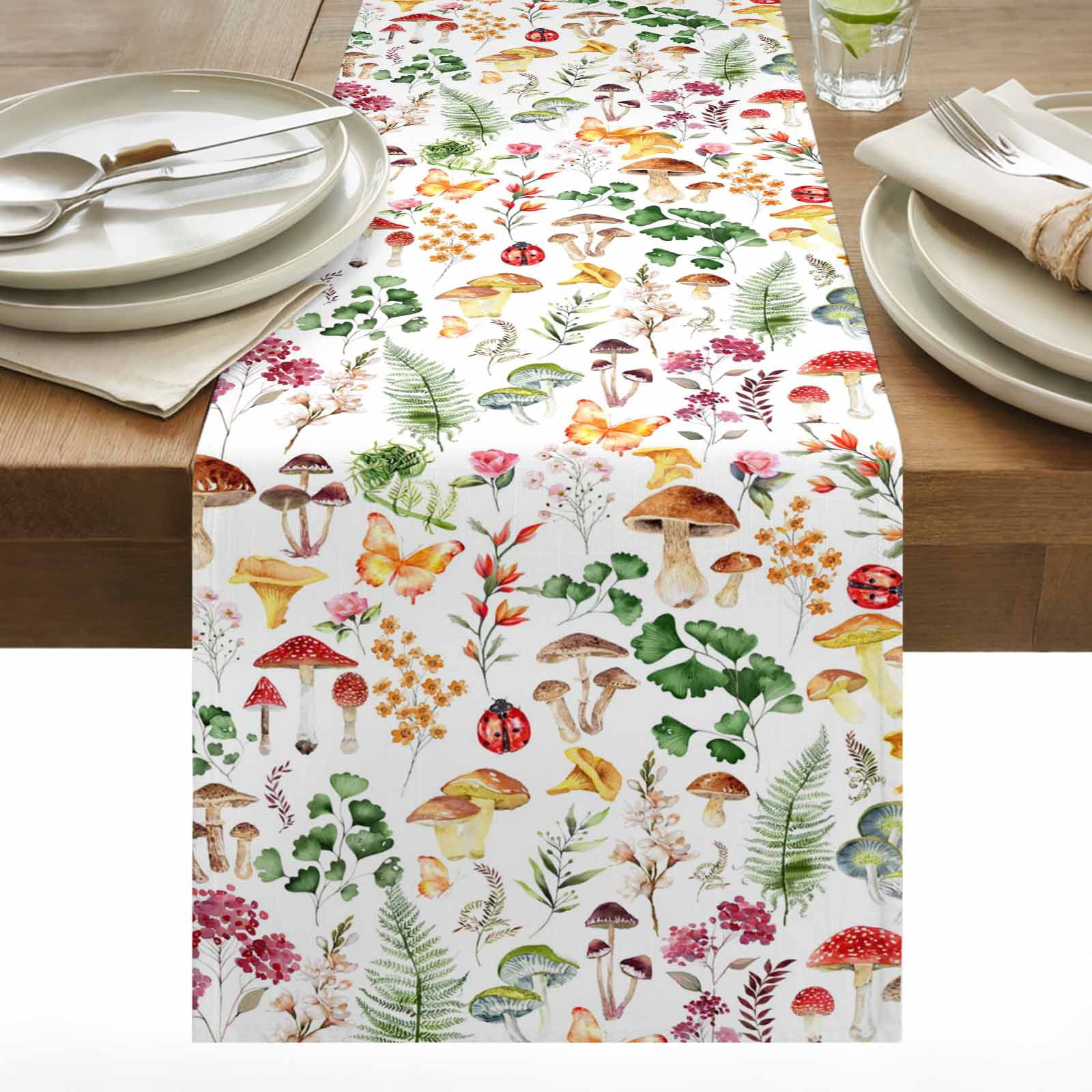 Colorful Plants Cotton Linen Table Runner Spring Watercolor Red Yellow ...