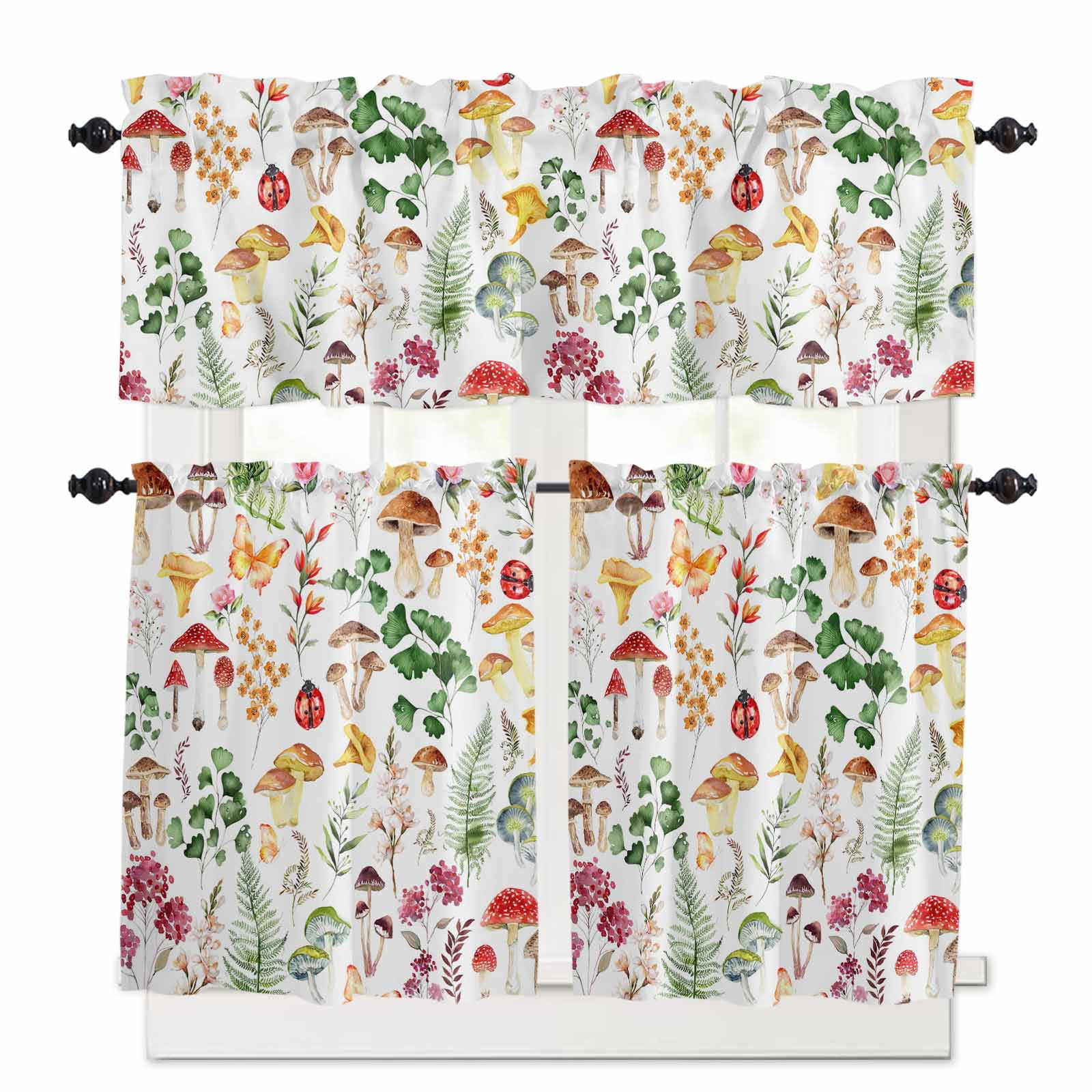 Colorful Plants Kitchen Curtains Valances and Tiers Set of 3 Spring ...