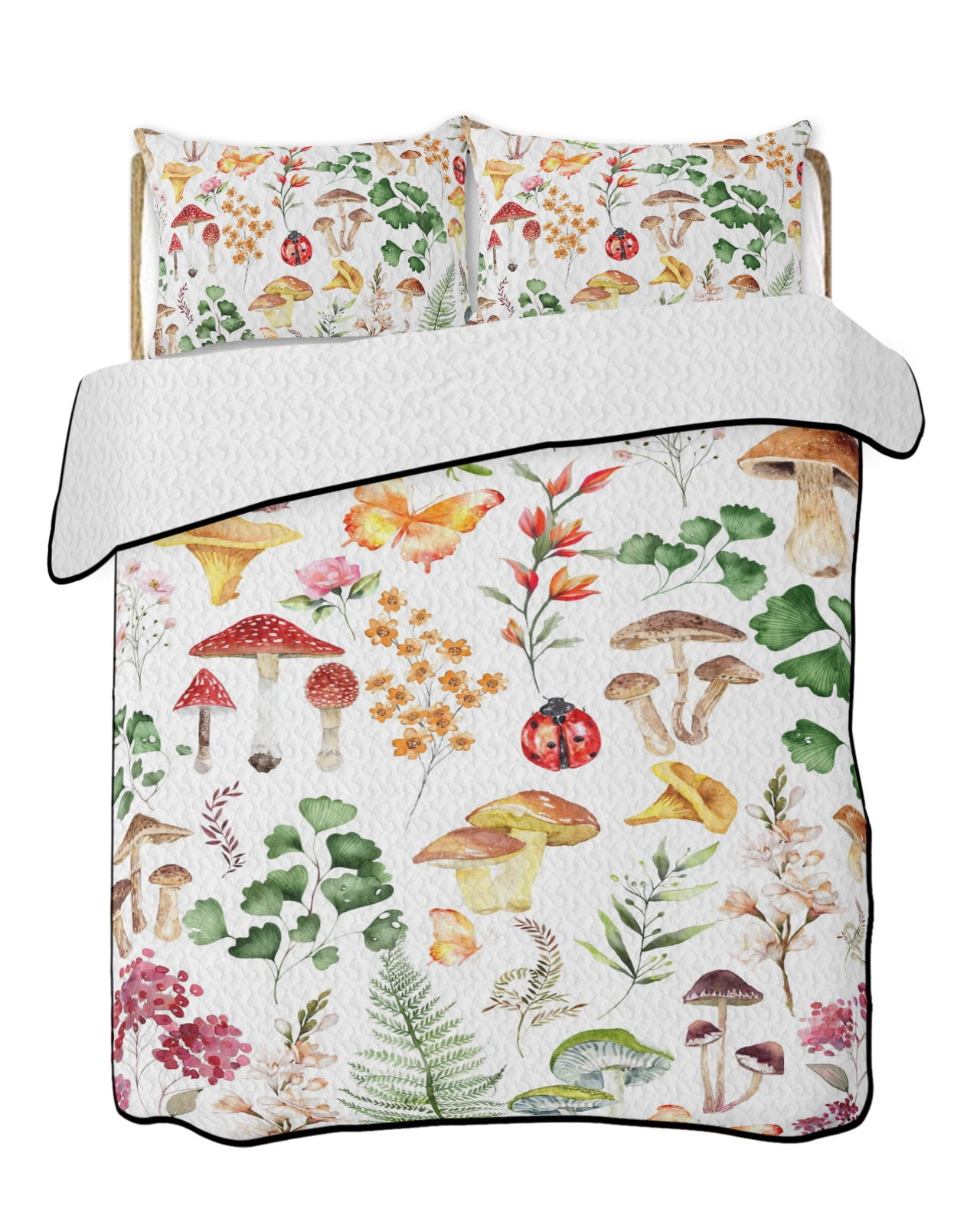 Colorful Plants Quilts Bedding Set Queen Size Spring Watercolor Red ...