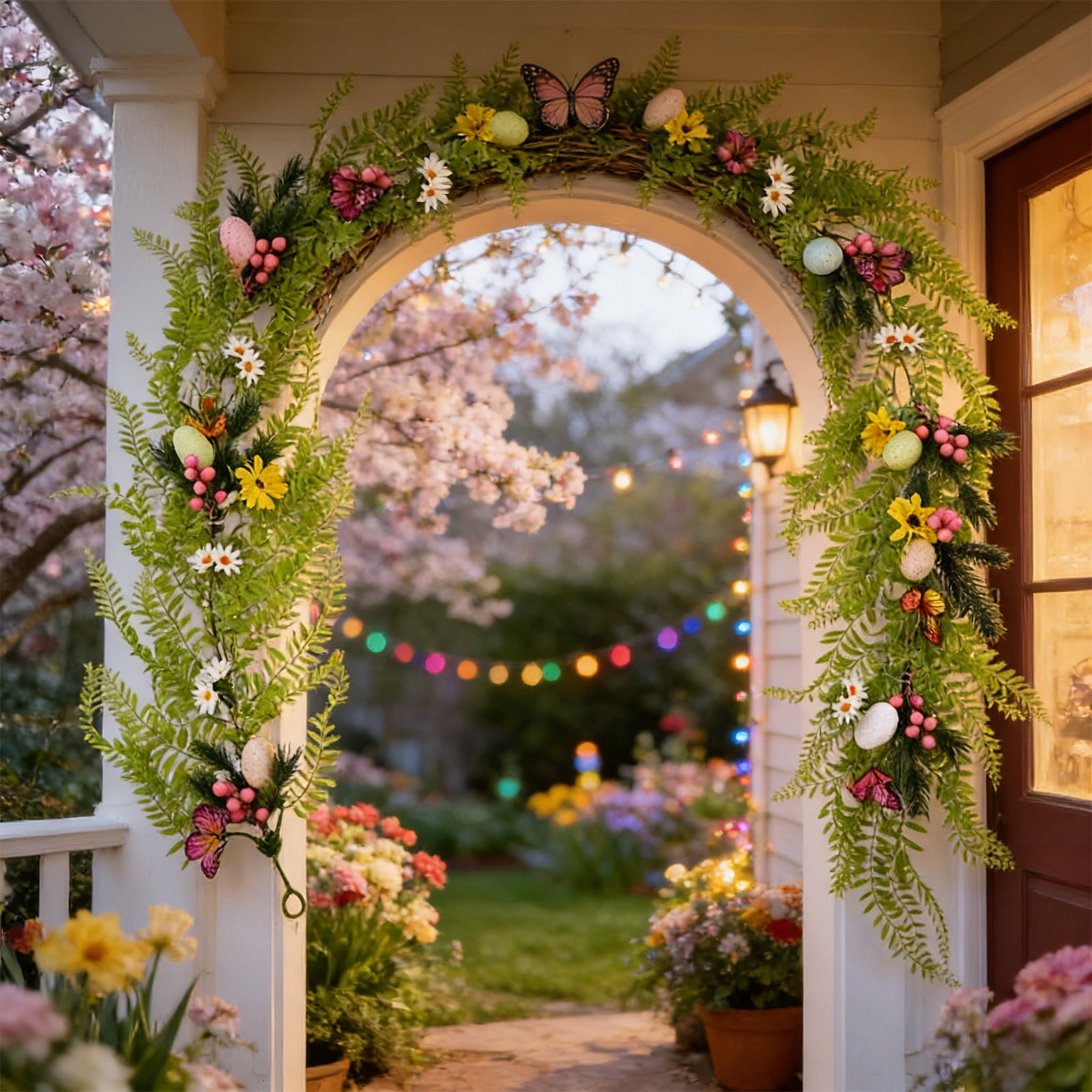Colorful Plastic Easter Egg Vine Garland with Leaves and Bow for Indoor ...