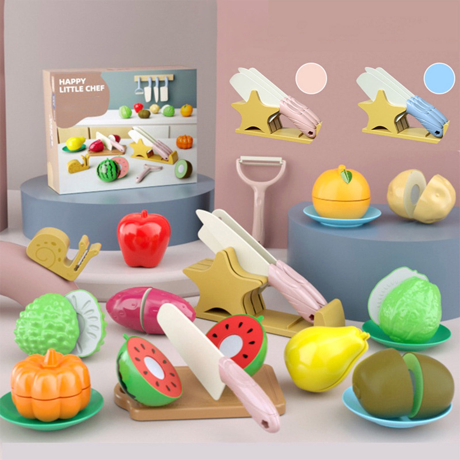 Colorful Plastic Pretend Play Kitchen Set for Kids - Fruit Cutting ...