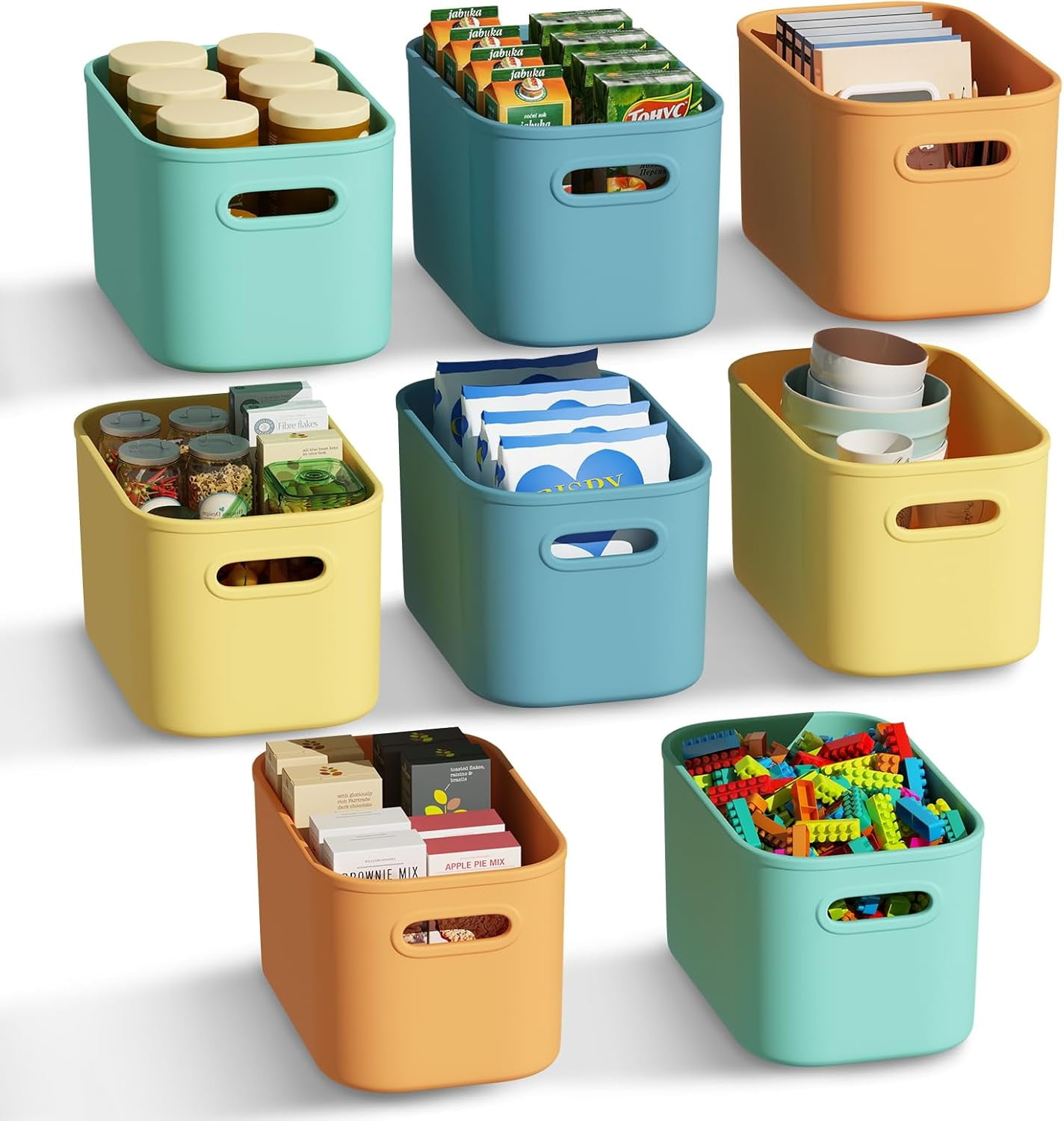 Colorful Plastic Storage Bins for Organizing, 8 Pack Pantry Organizer ...