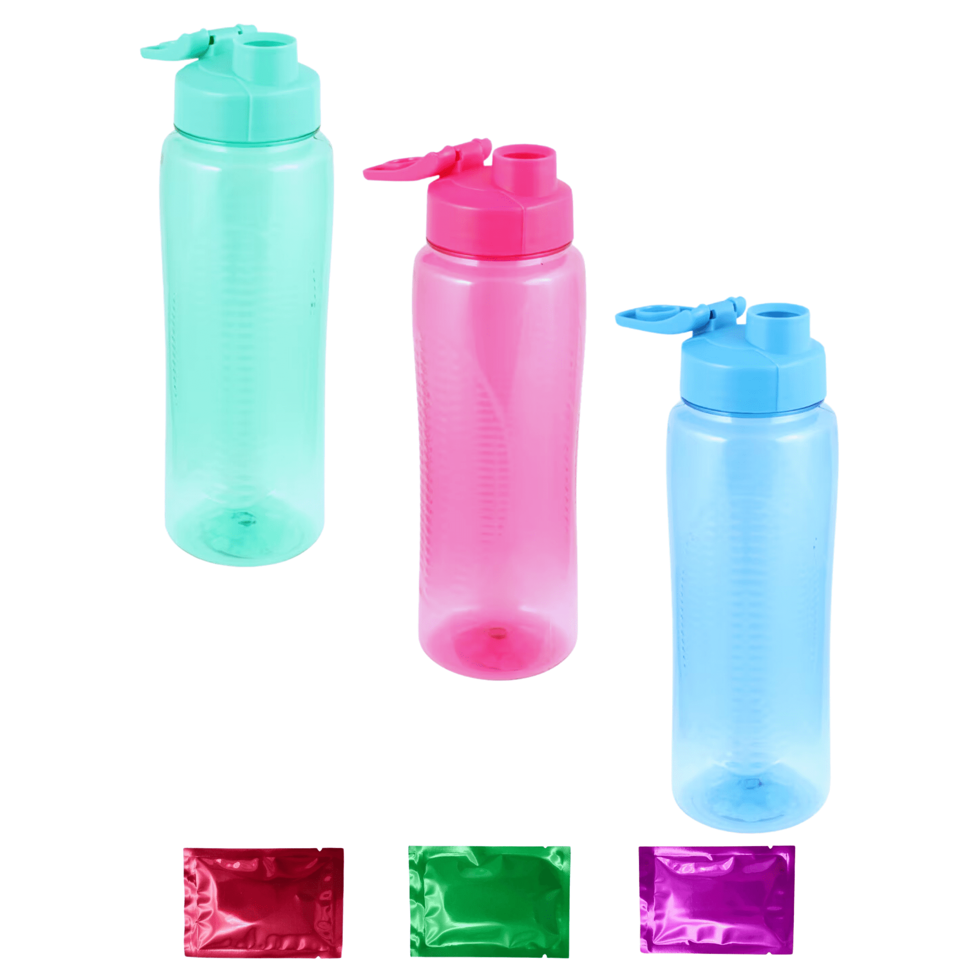 Colorful Plastic Water Bottles 24 oz with Flip-Top Lids Set of 3, BPA ...