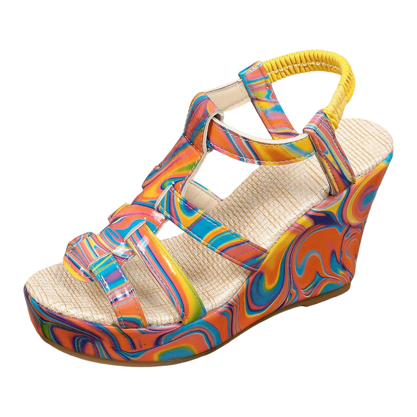 Colorful Platform Wedge Sandal for Women Lightweight Open Toe Slip On ...