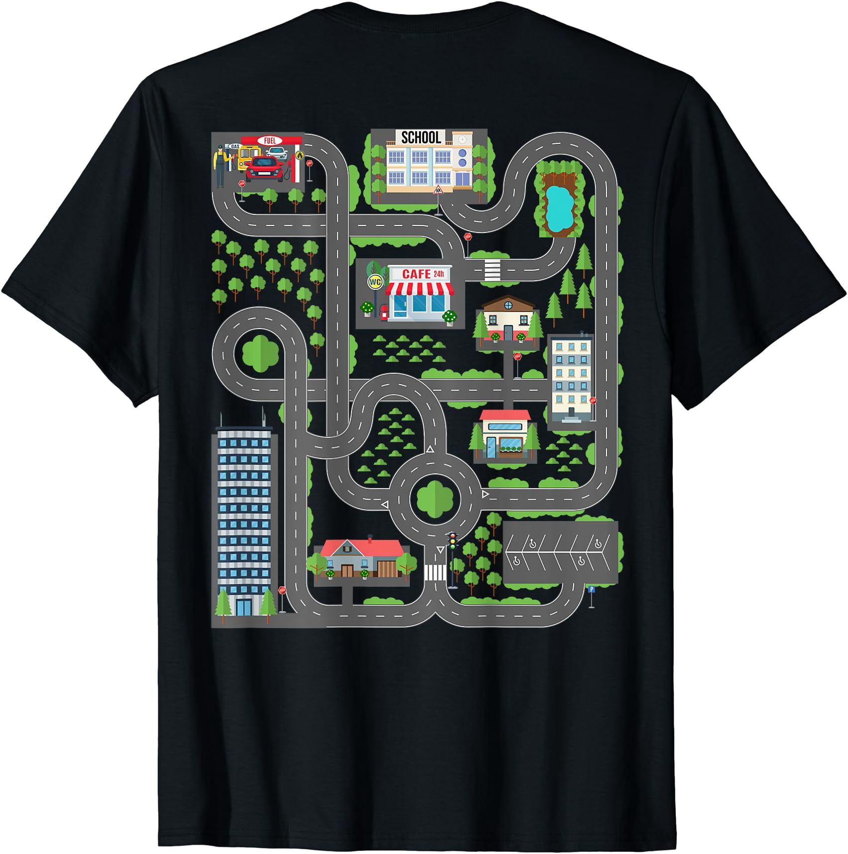 Colorful Play Car Town Map Race Track Dad's Back T-Shirt Fathers Day ...