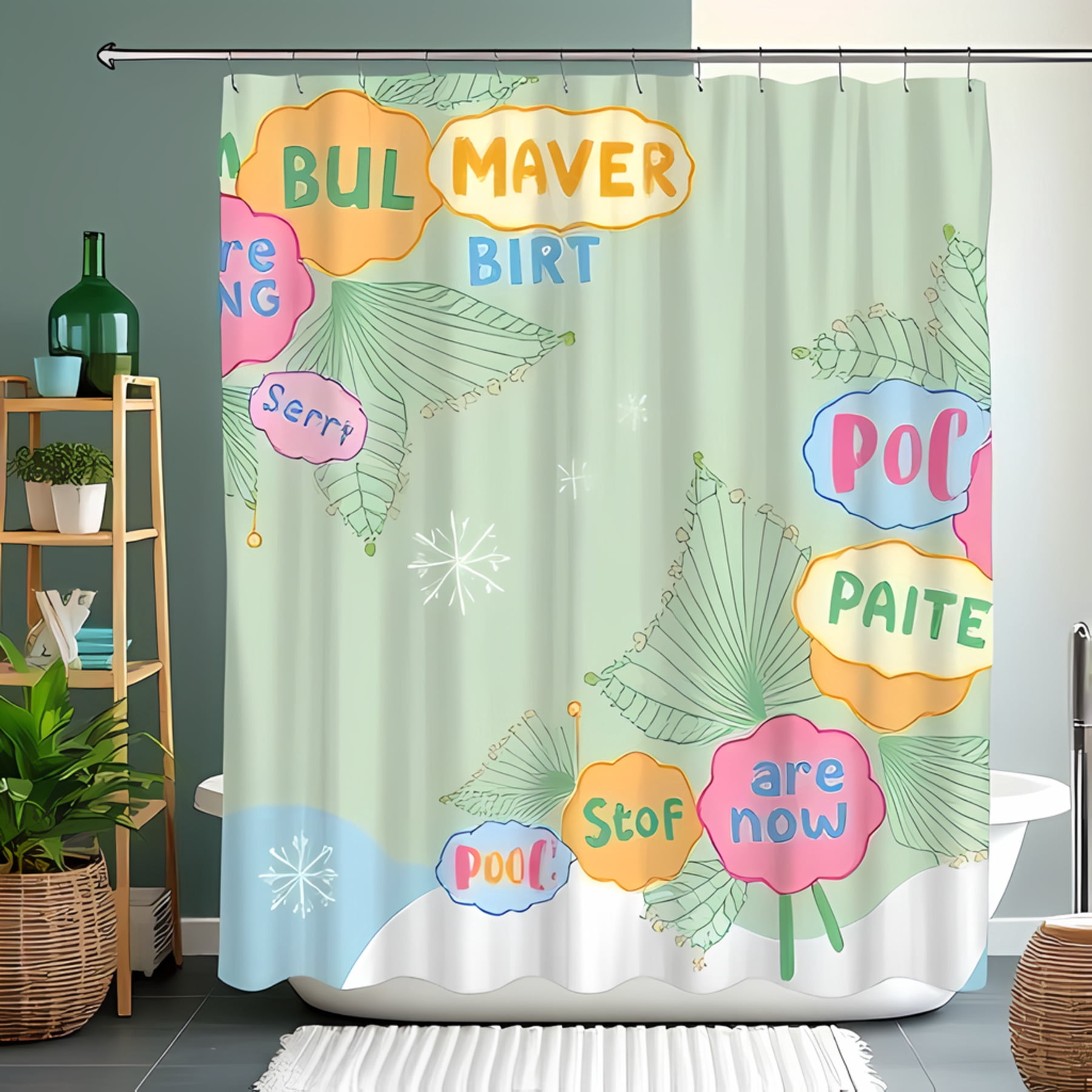 Colorful Playful Shower Curtain with Designs and Fun Text - Perfect for ...