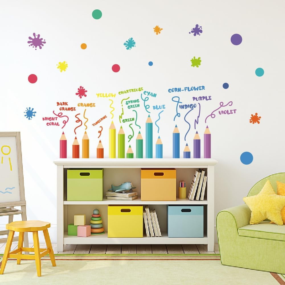 Colorful Playroom Wall Stickers Color Brushes Decal Color Teaching Wall ...