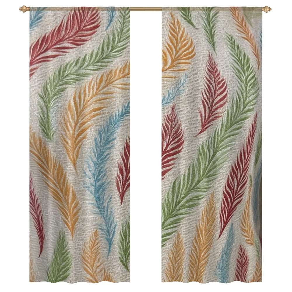 Colorful Plumage Fabric Design Modern Tulle Window Curtains for Living ...