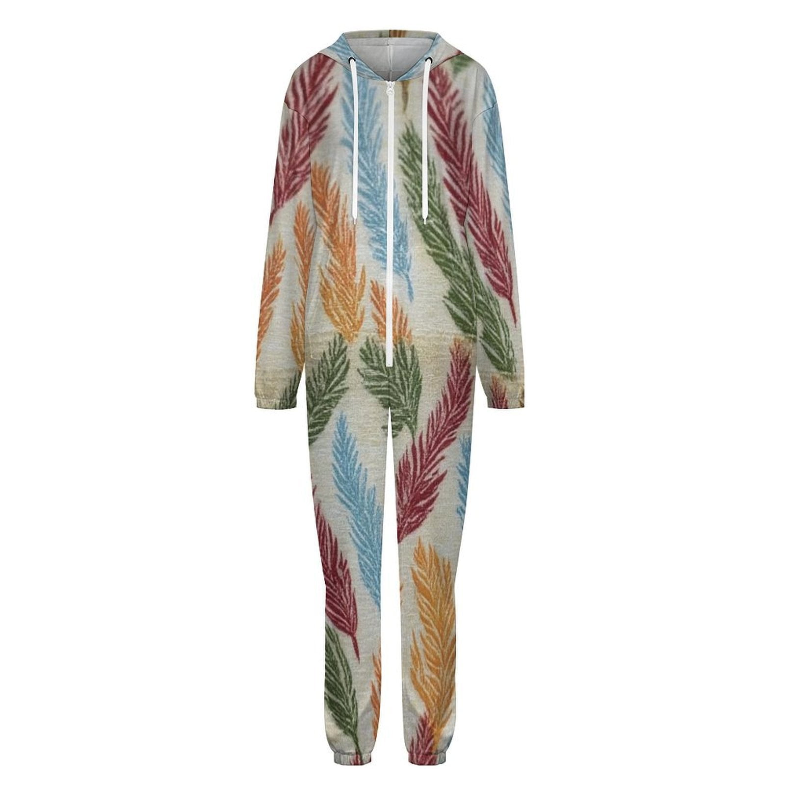 Colorful Plumage Fabric Design Unisex Adult Onesie Pajamas with Pockets ...