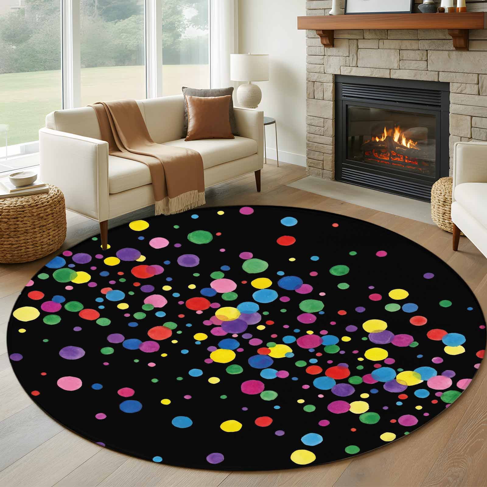 Colorful Point 6FT Round Area Rugs for Living Room Cute Watercolor Red ...