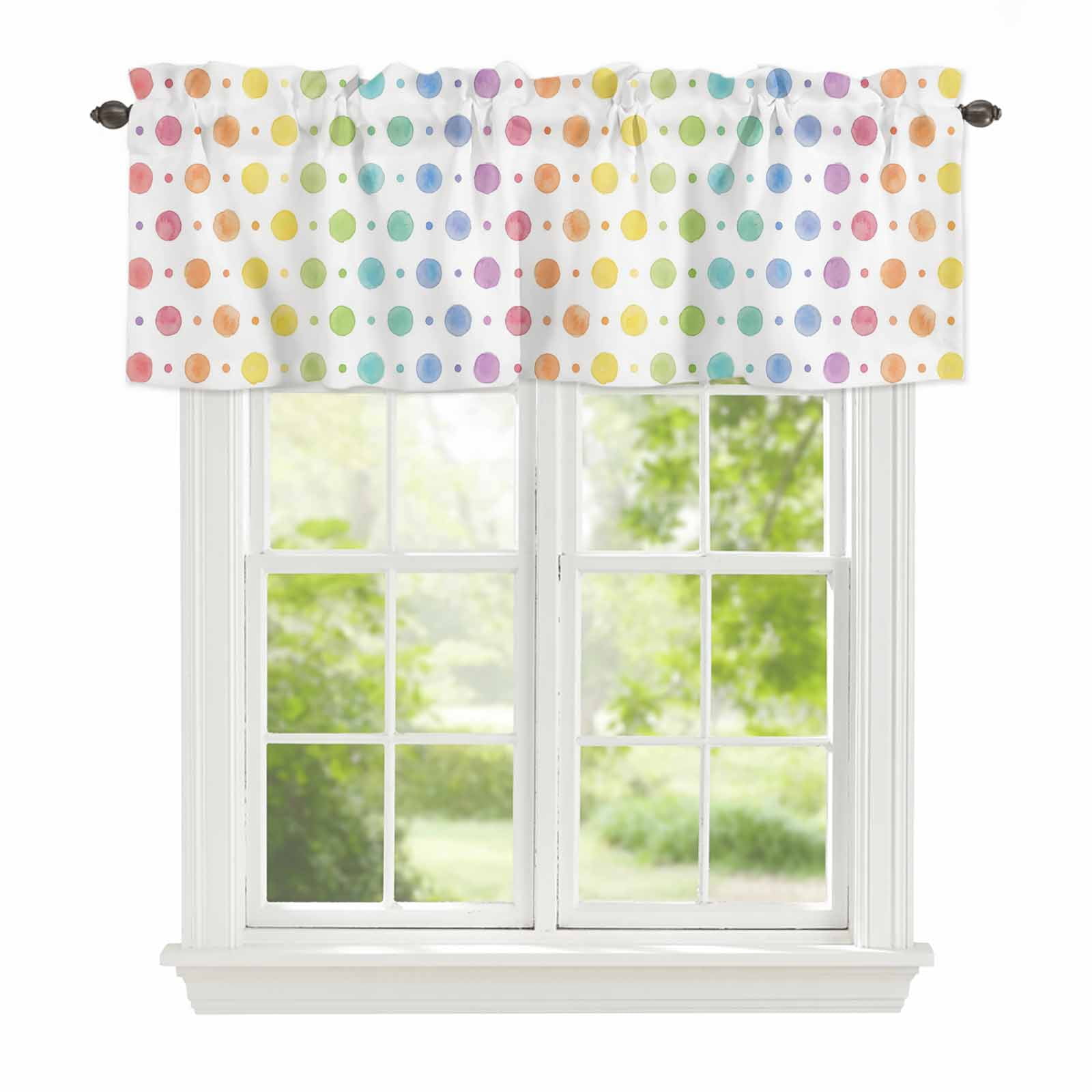 Colorful Point Window Valance for Kitchen, Cute Watercolor Red Yellow ...