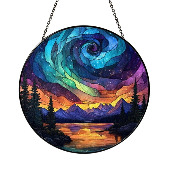 Colorful Polar Light Scene Stained Glass Style Decorative Window Panel ...
