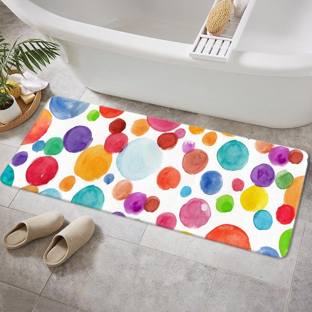 Colorful Polka Dot Bath Mat for Kids Bathroom, Cute Rainbow Geometric ...