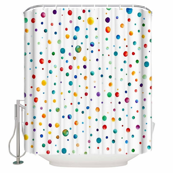 Colorful Polka Dot Bathroom Shower Curtains with 12 Hooks Polyester ...