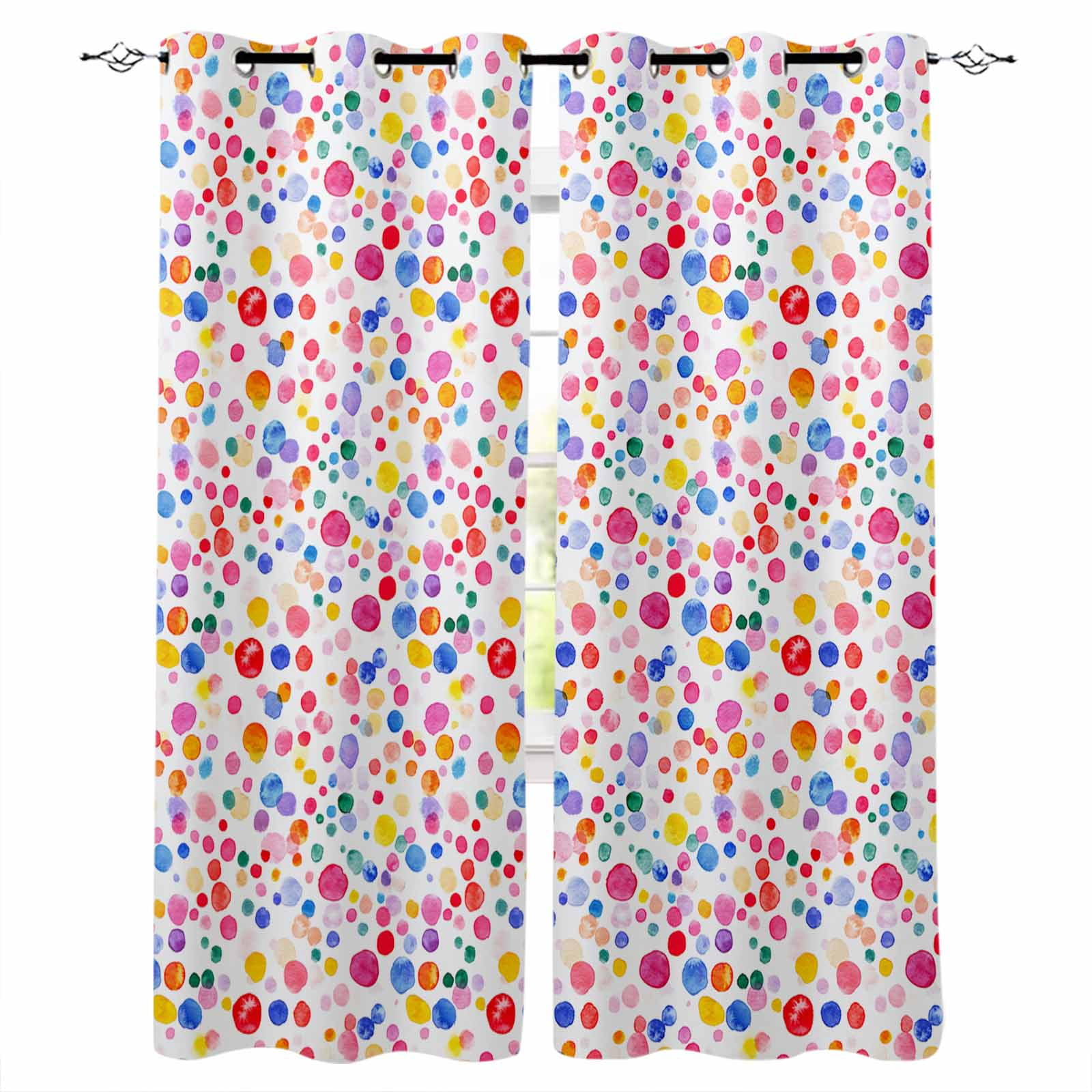 Colorful Polka Dot Blackout Curtains 96 Inches Long, Rainbow Watercolor ...
