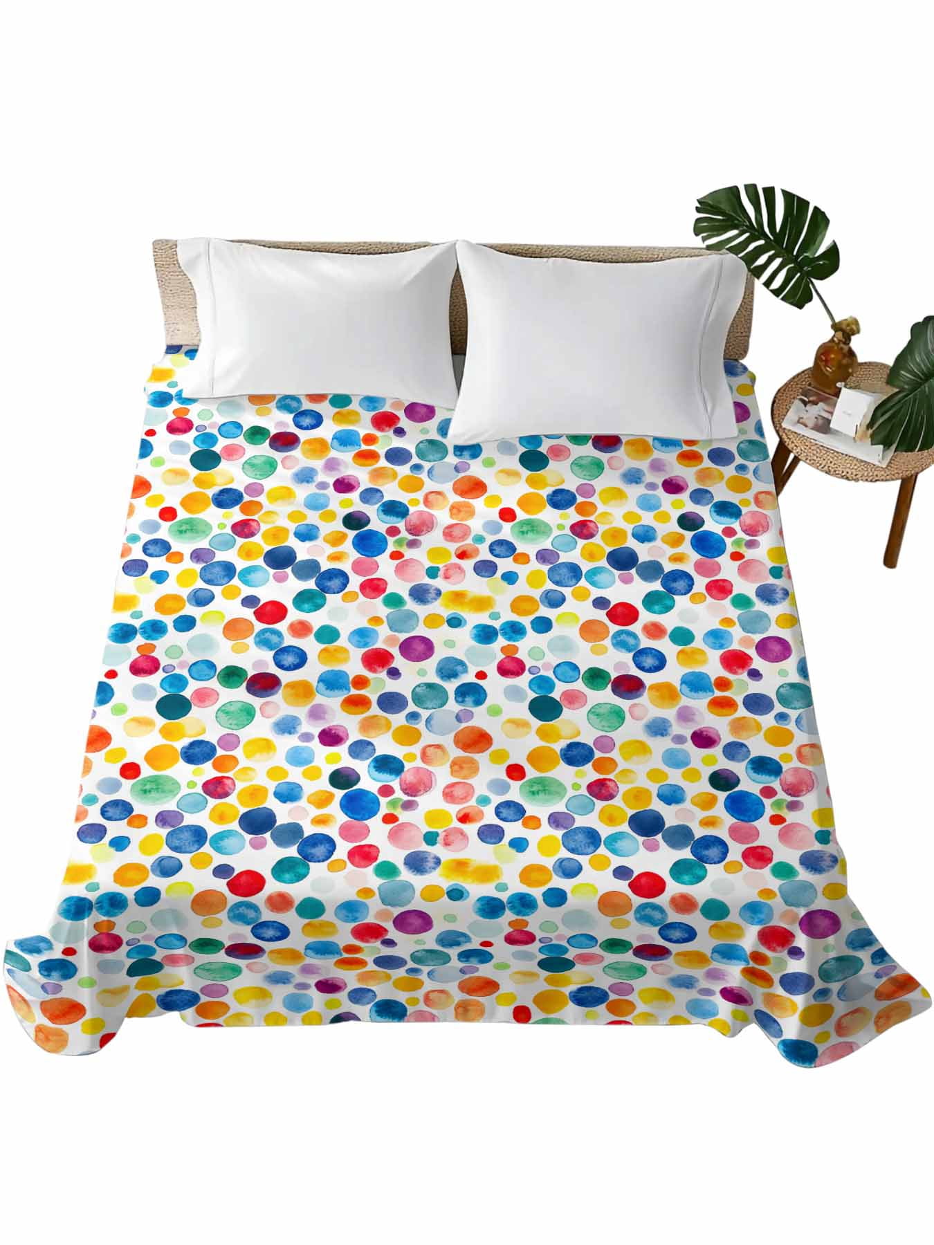 Colorful Polka Dot Flat Sheets Only Twin XL Size, Soft Breathable Bed ...