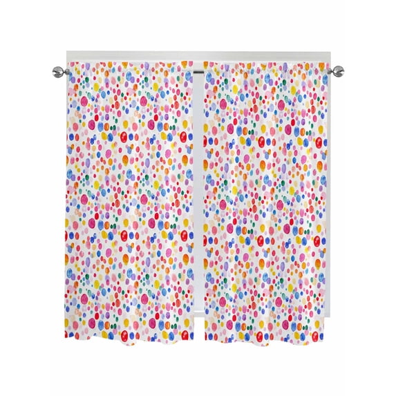 Colorful Polka Dot Kitchen Curtains 63 Inch Length, Rainbow Watercolor ...
