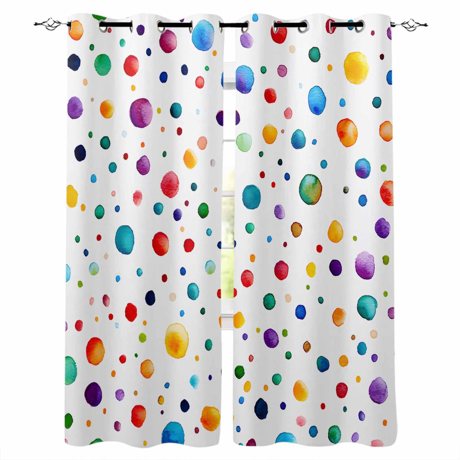 Colorful Polka Dot Kitchen Curtains Rainbow Color Polka Dots Abstract ...