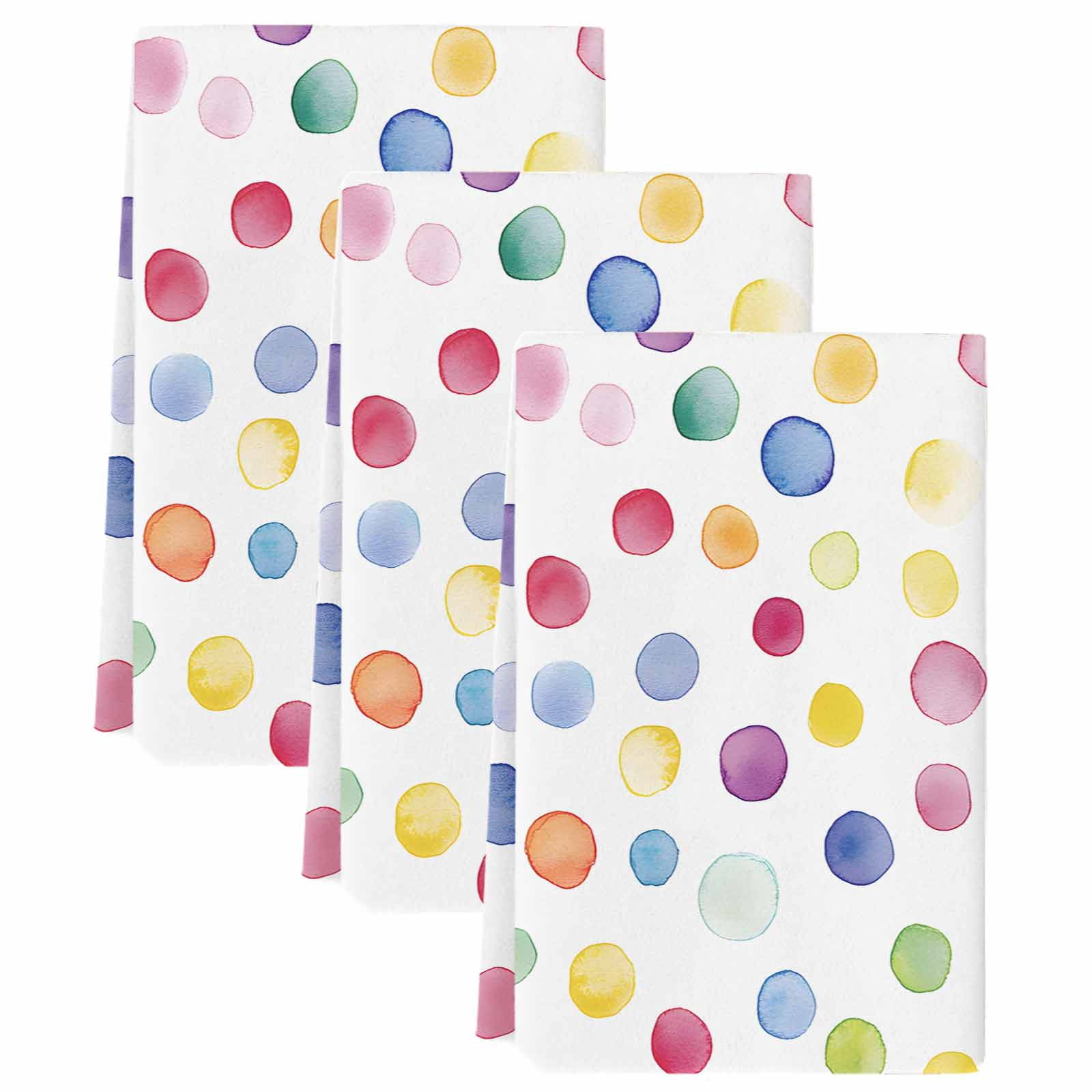 Colorful Polka Dot Kitchen Towels Set of 3, Absorbent Microfiber Dish ...