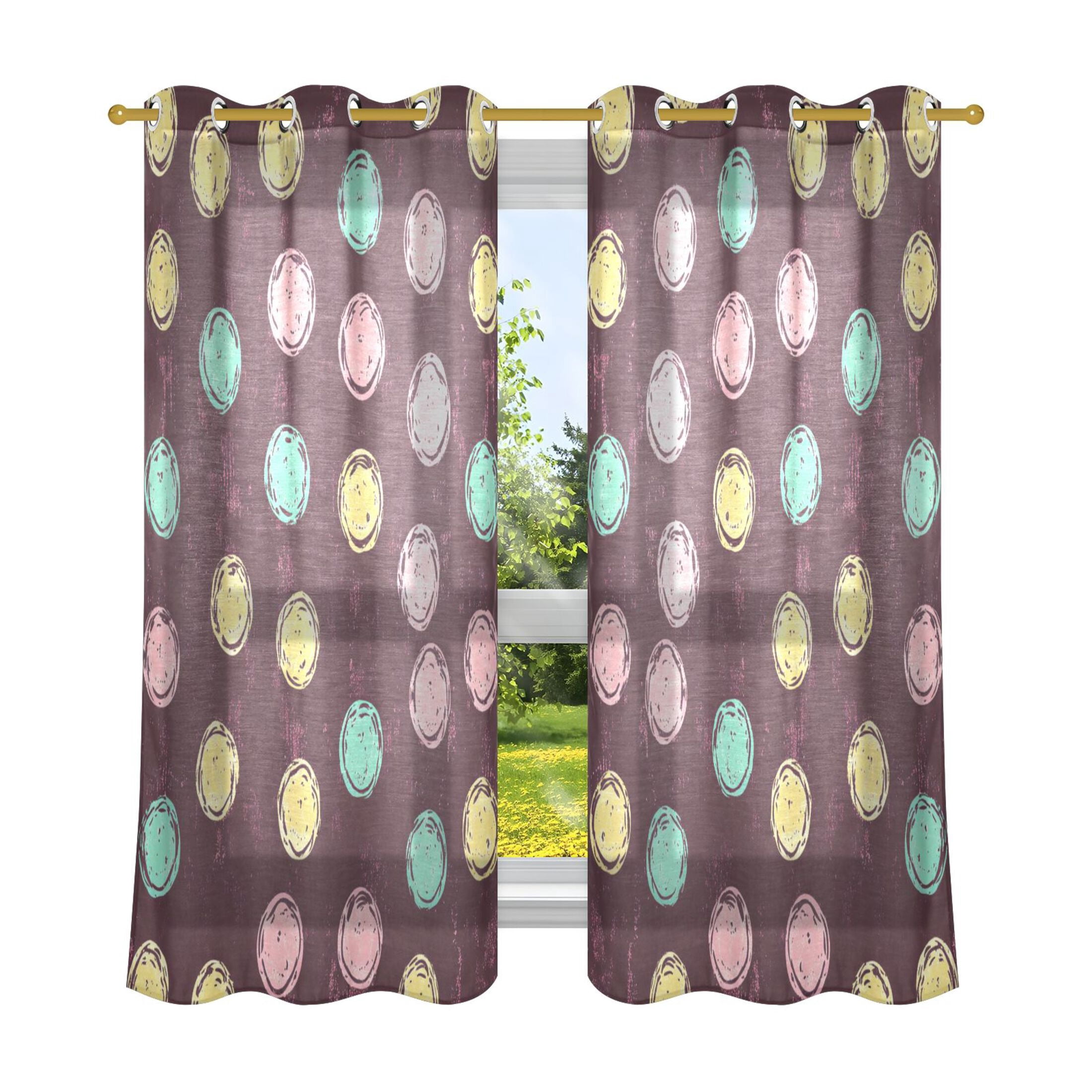 Colorful Polka Dot Pattern Breathable Sheer Curtains 63x42in Soft Light ...