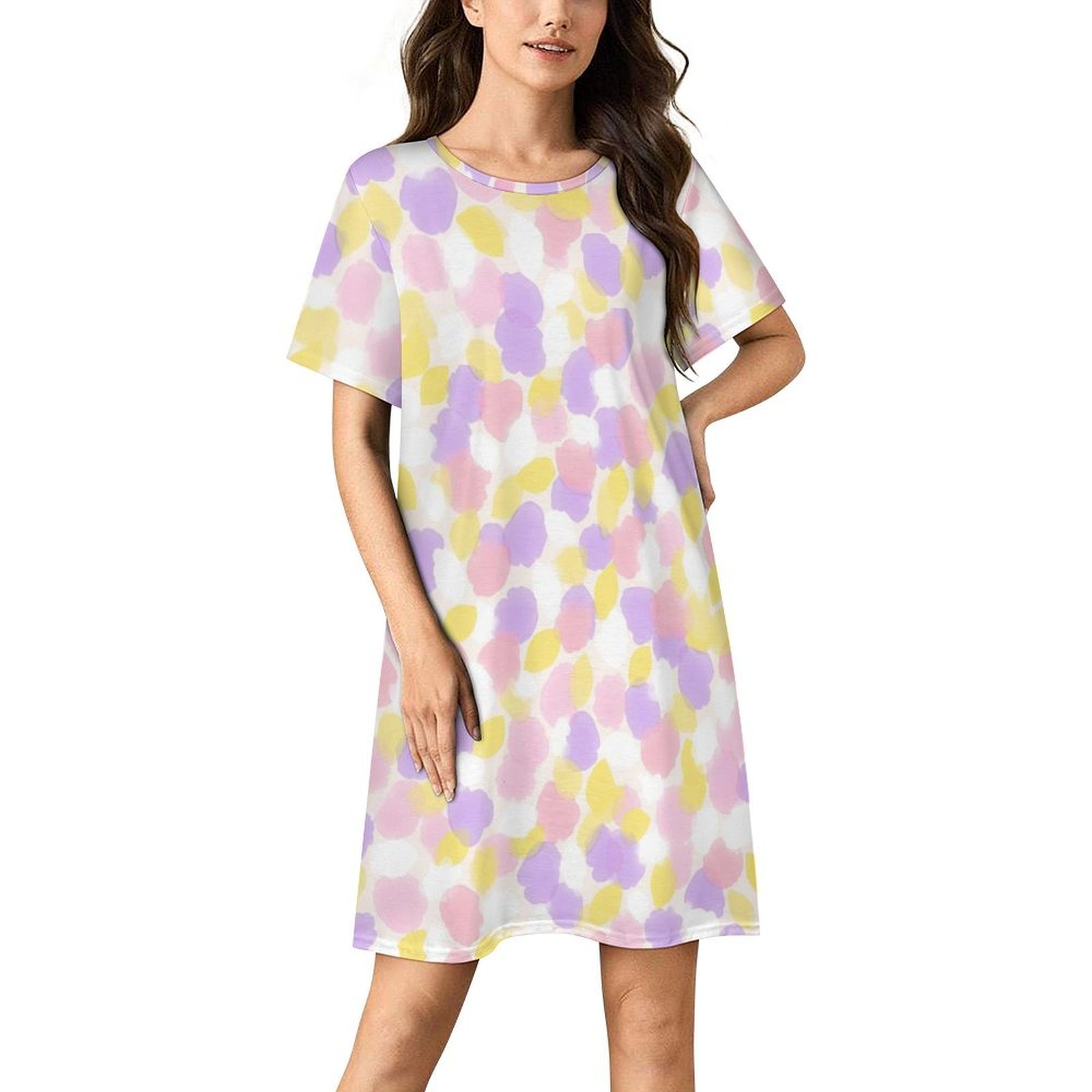 Colorful Polka Dot Pattern Women Nightgown Sleepwear Short Sleeves For ...