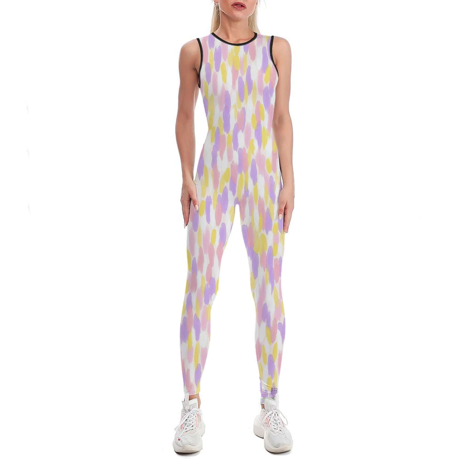 Colorful Polka Dot Pattern Women's One Piece Yoga Jumpsuits Leggings ...