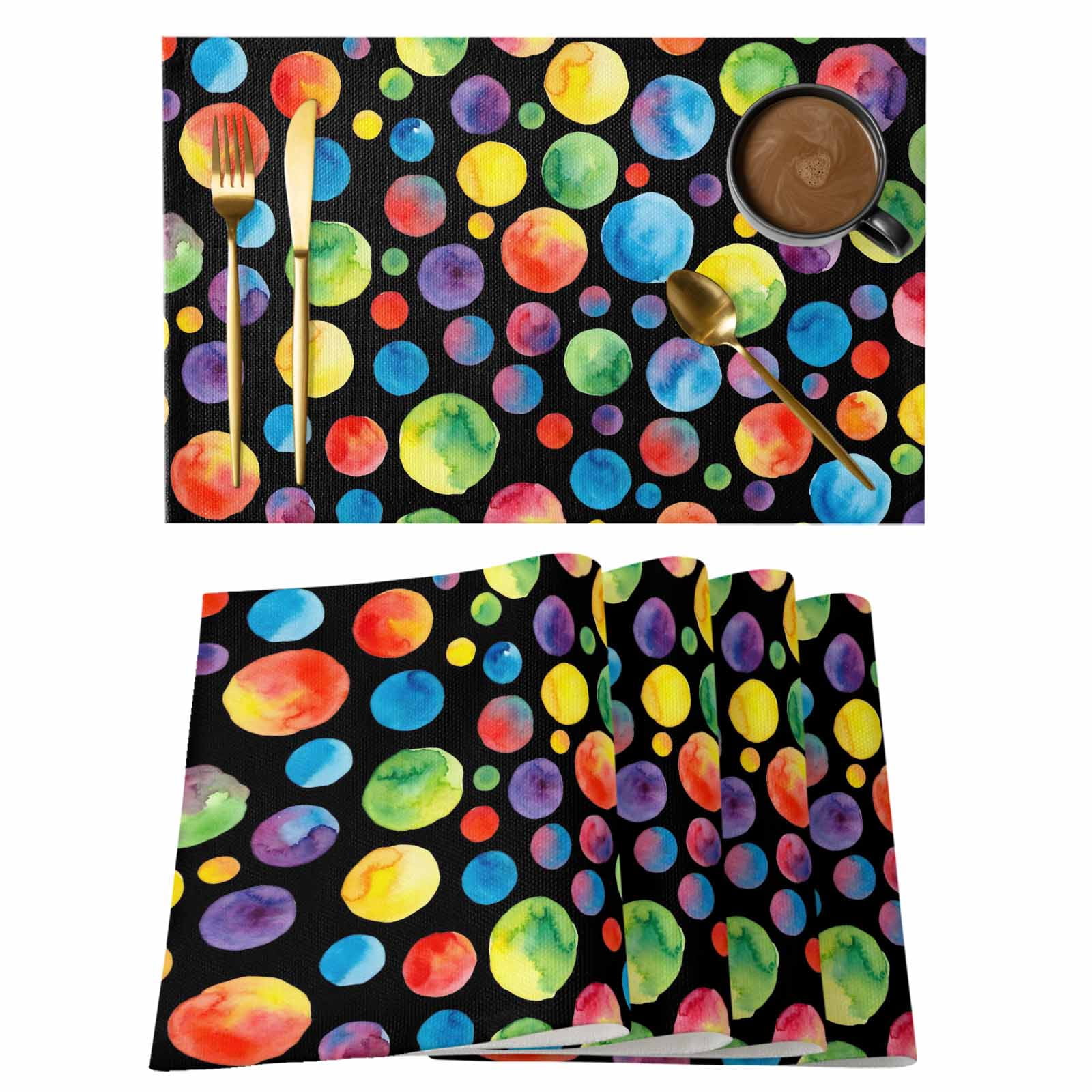 Colorful Polka Dot Placemats Set of 12 Cartoon Watercolor Graffiti ...