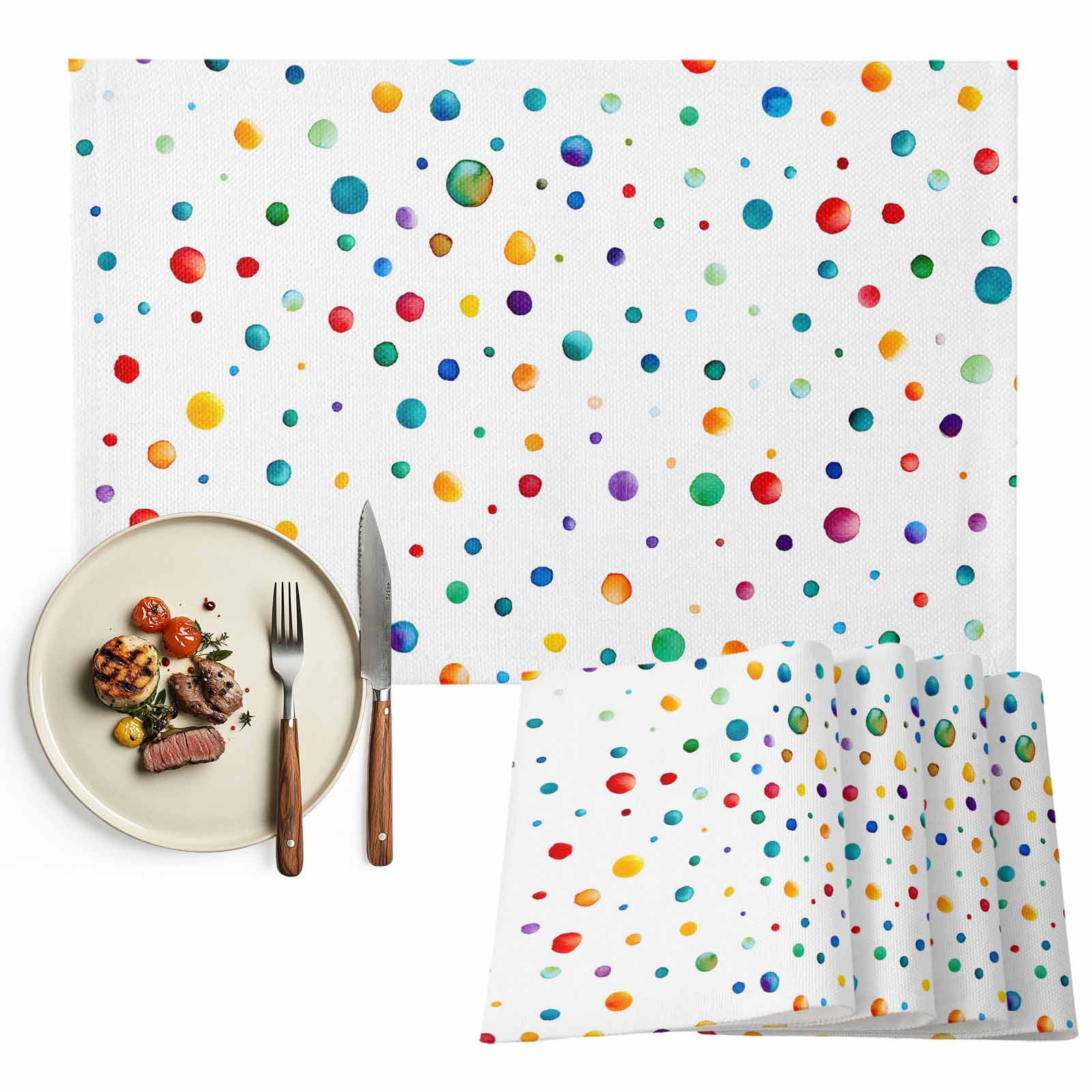 Colorful Polka Dot Placemats Set of 4, Rainbow Color Table Mats ...