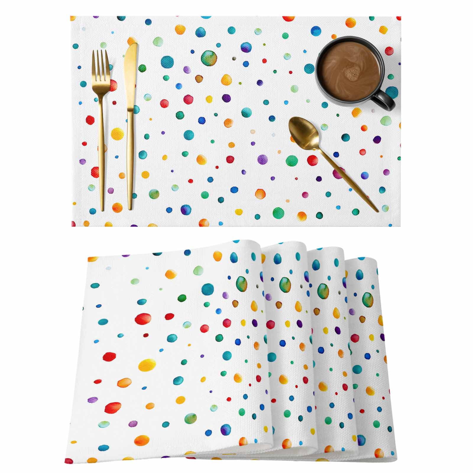 Colorful Polka Dot Placemats Set of 8 Rainbow Point Vibrant Place Mats ...
