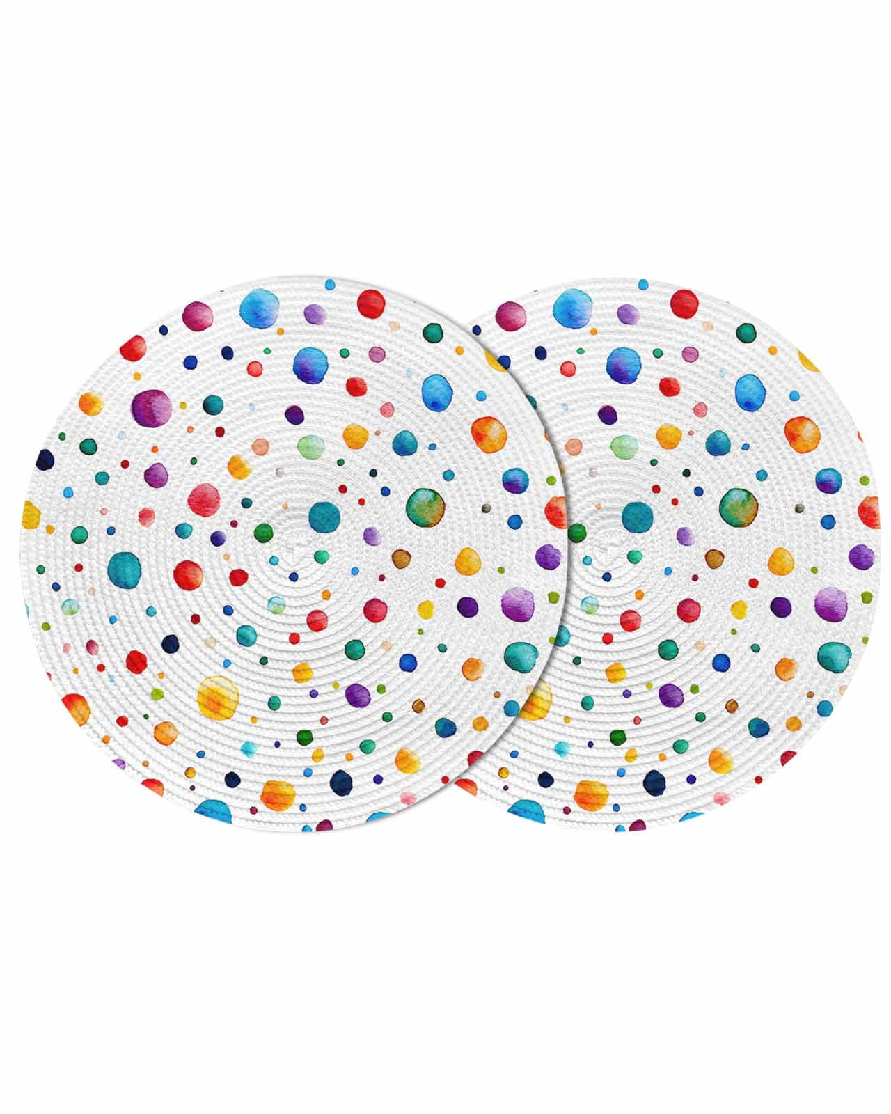 Colorful Polka Dot Round 13 Inch Placemats Set of 2, Rainbow Color ...