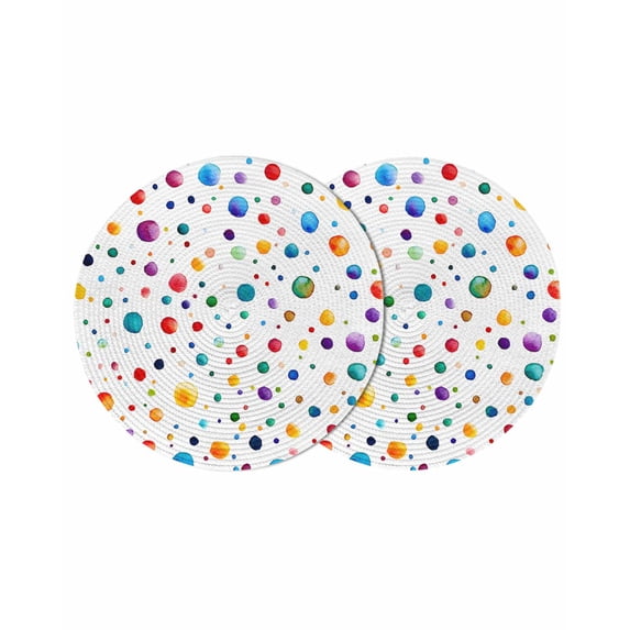 Colorful Polka Dot Round 13 Inch Placemats Set of 2, Rainbow Color ...