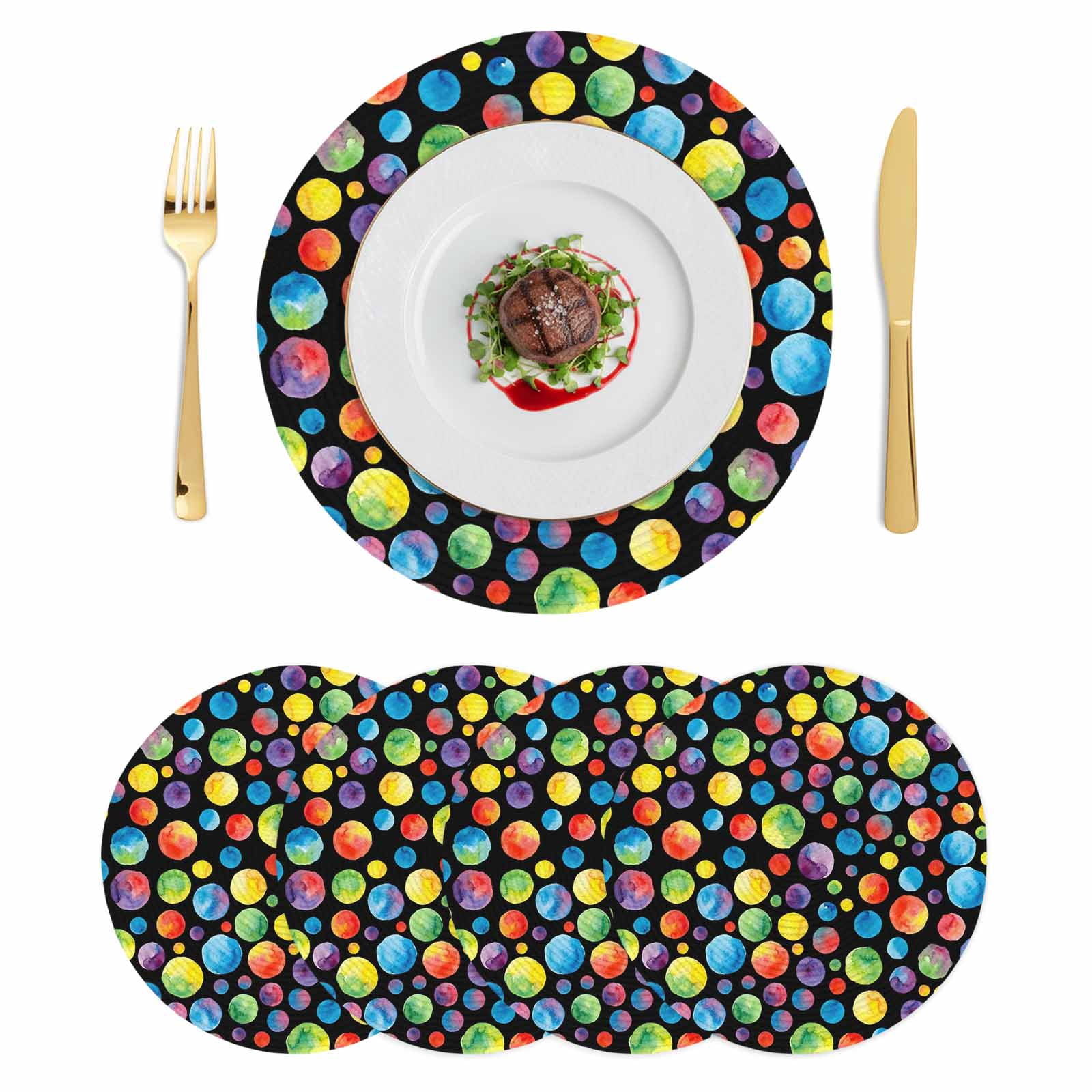 Colorful Polka Dot Round 13 Inch Placemats Set of 4, Cartoon Watercolor ...