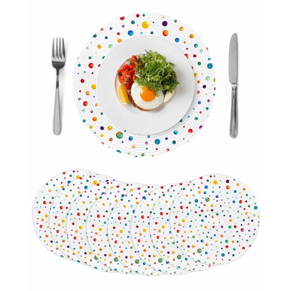 Colorful Polka Dot Round 13 Inch Placemats Set of 8, Rainbow Point ...