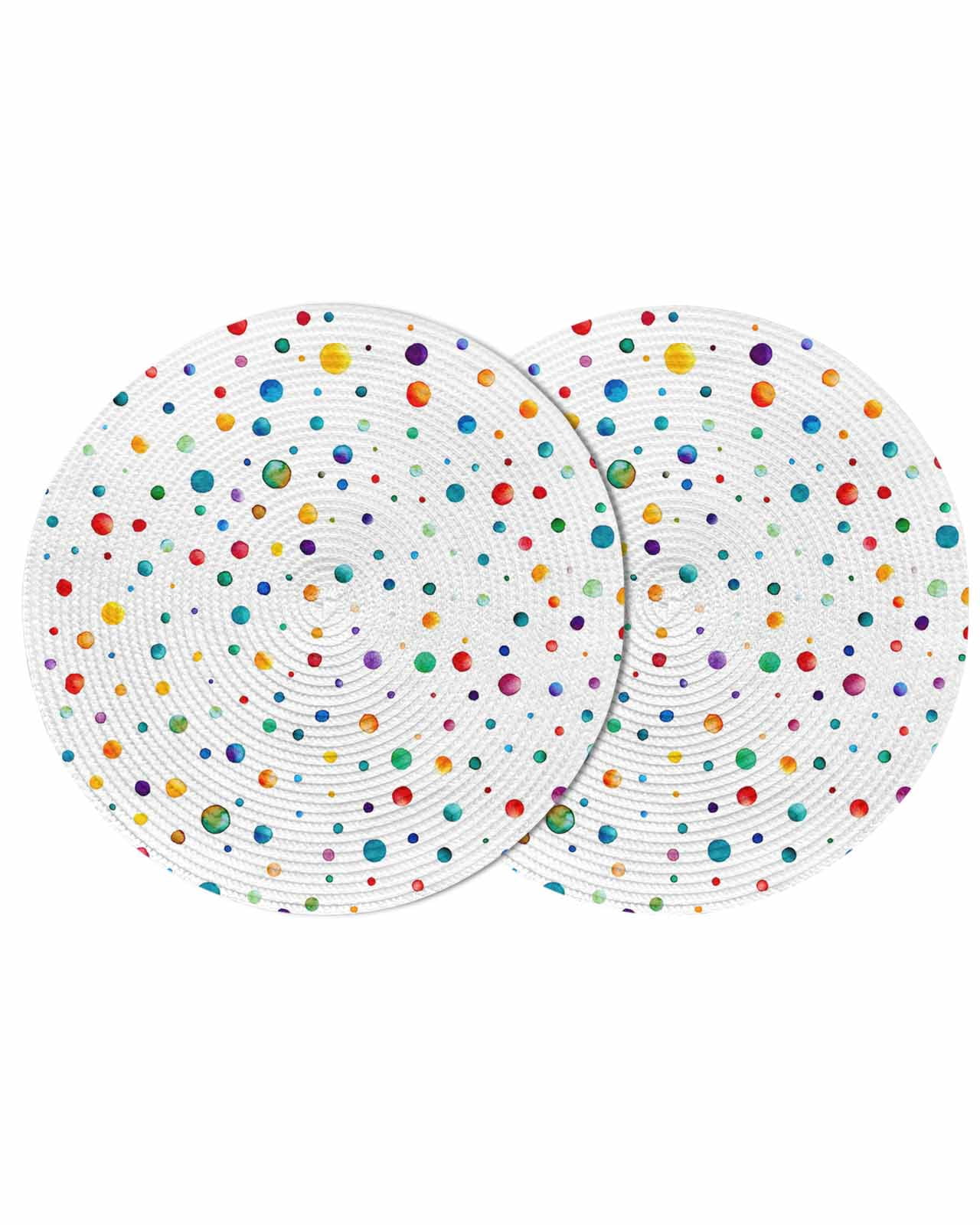 Colorful Polka Dot Round 15 Inch Placemats Set of 2, Rainbow Point ...