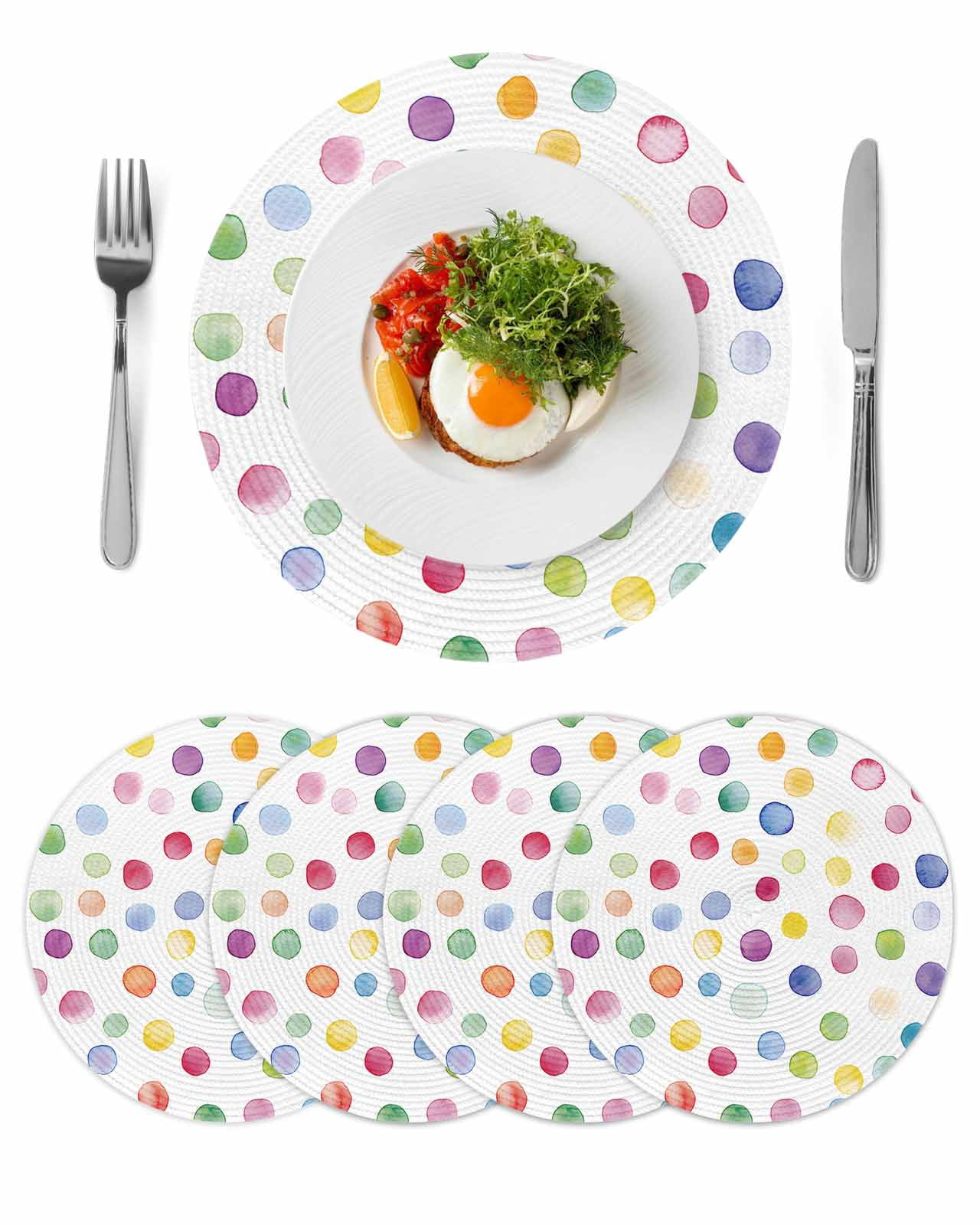 Colorful Polka Dot Round Placemats Set of 4 for Dinning Tables,Heat ...