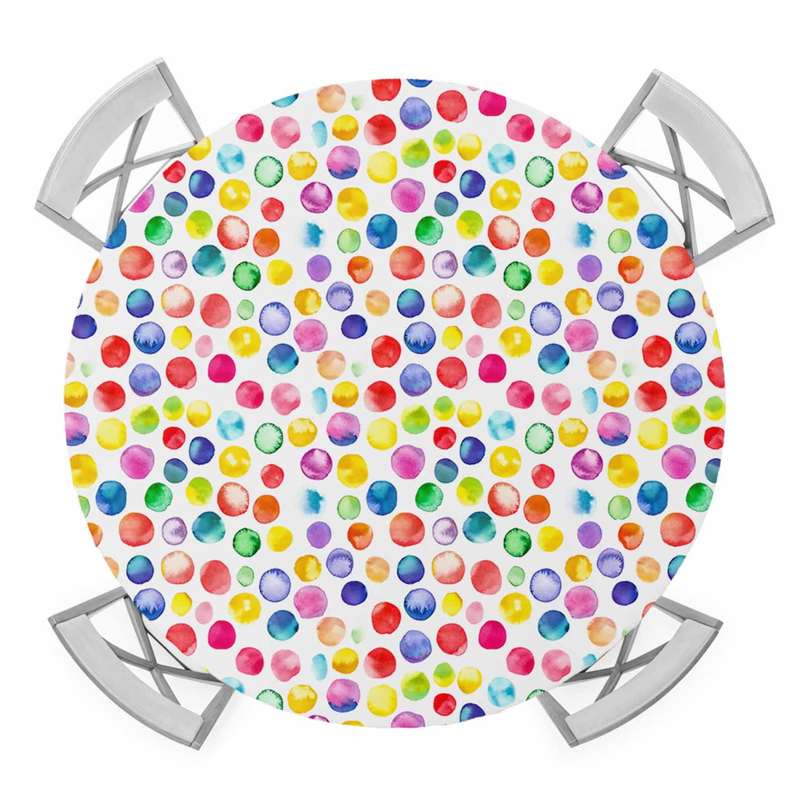 Colorful Polka Dot Round Tablecloth for 55-60 Inch Tables, Fitted Table ...