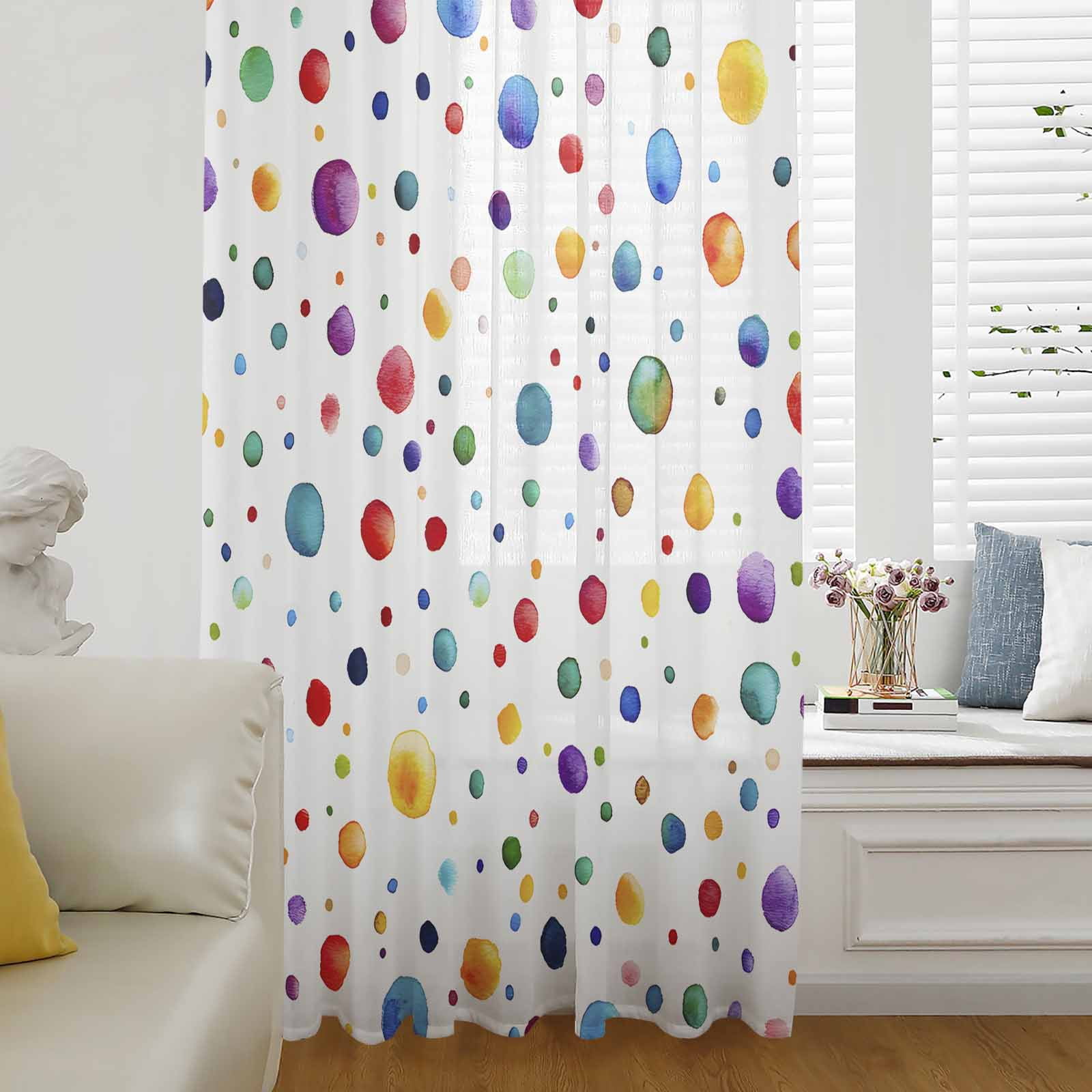 Colorful Polka Dot Semi Sheer Curtains Drapes for Living Room, Bedroom ...