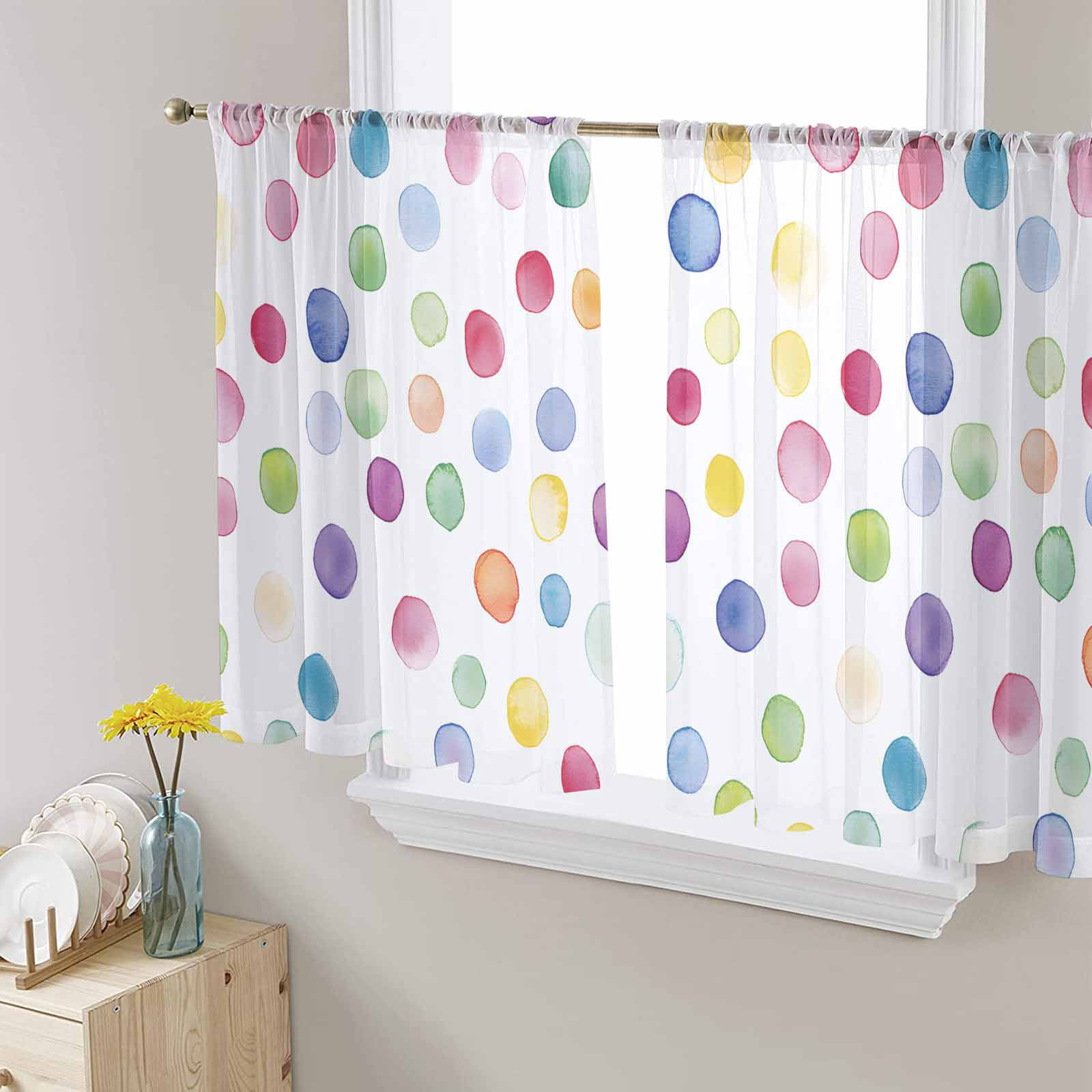 Colorful Polka Dot Sheer Curtains 54 Inch Length 2 Panels Set for ...