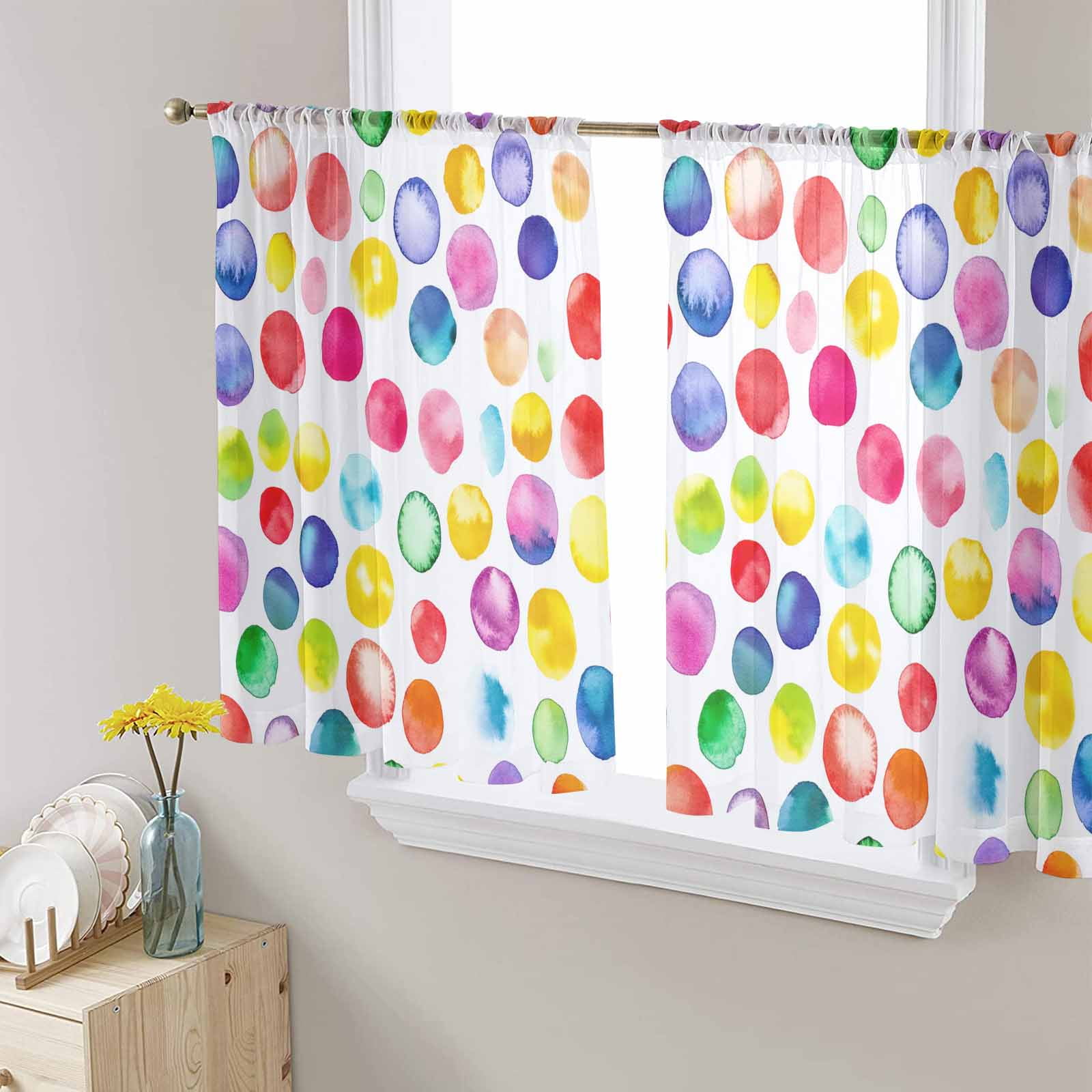Colorful Polka Dot Sheer Curtains 54 Inch Length 2 Panels Set for ...