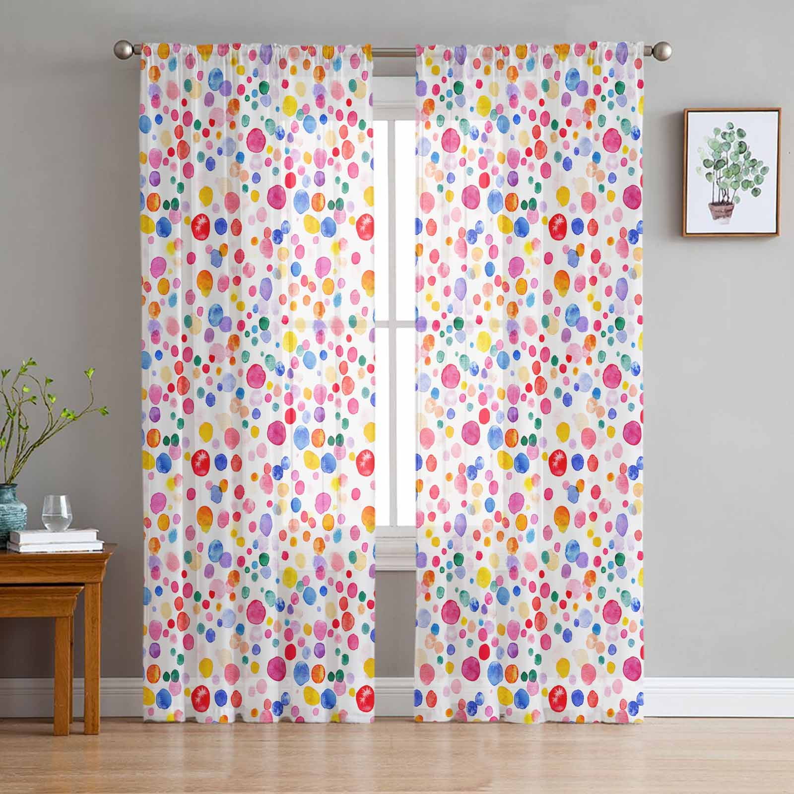 Colorful Polka Dot Sheer Curtains 72 Inch Length 2 Panels Set for ...