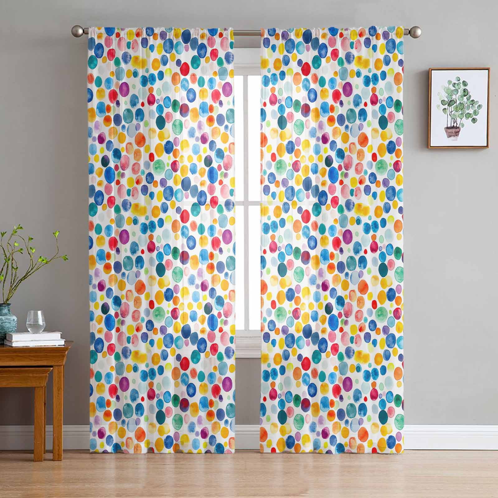 Colorful Polka Dot Sheer Curtains 84 Inch Length 2 Panels Set for ...