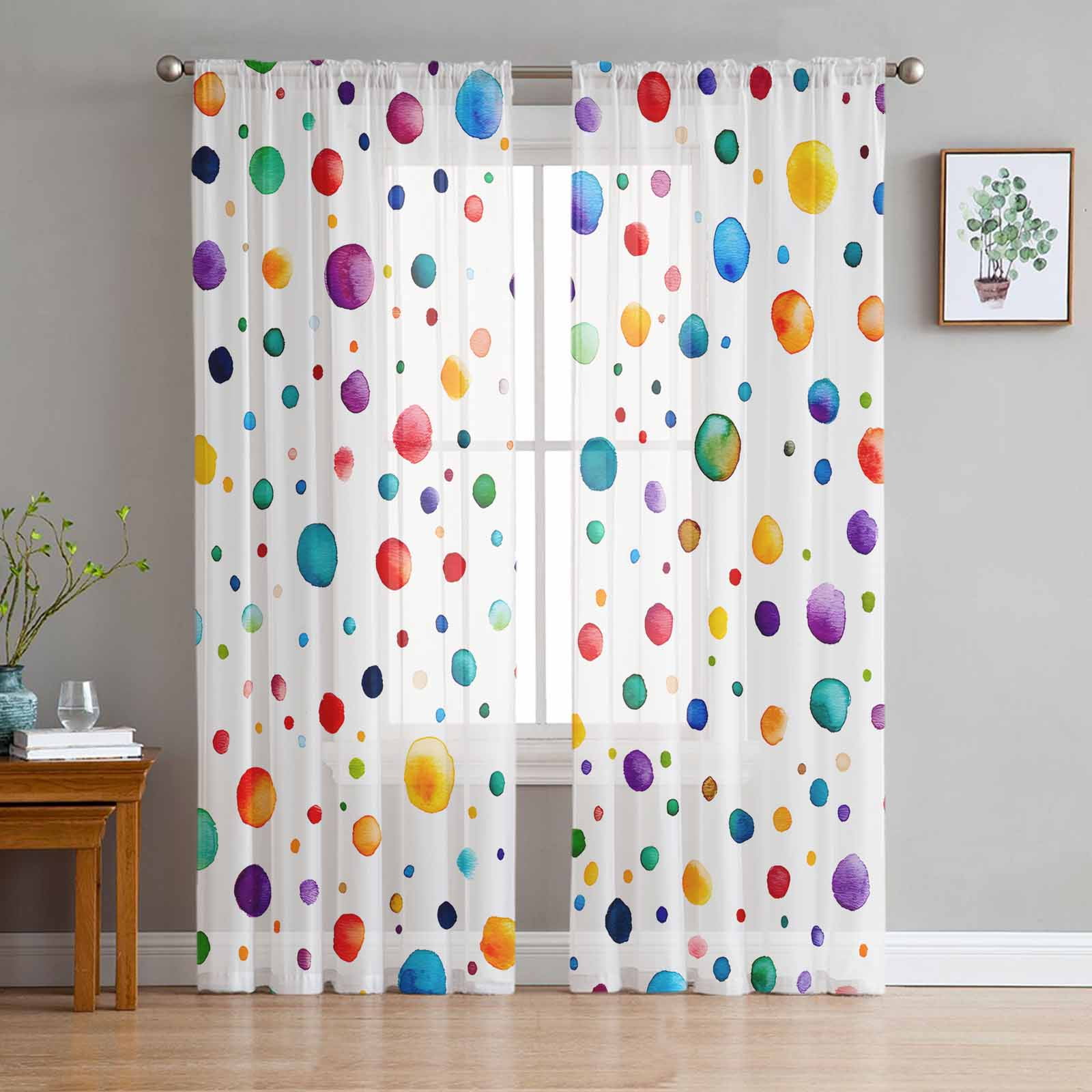 Colorful Polka Dot Sheer Curtains 96 Inch Length 2 Panels Set for ...