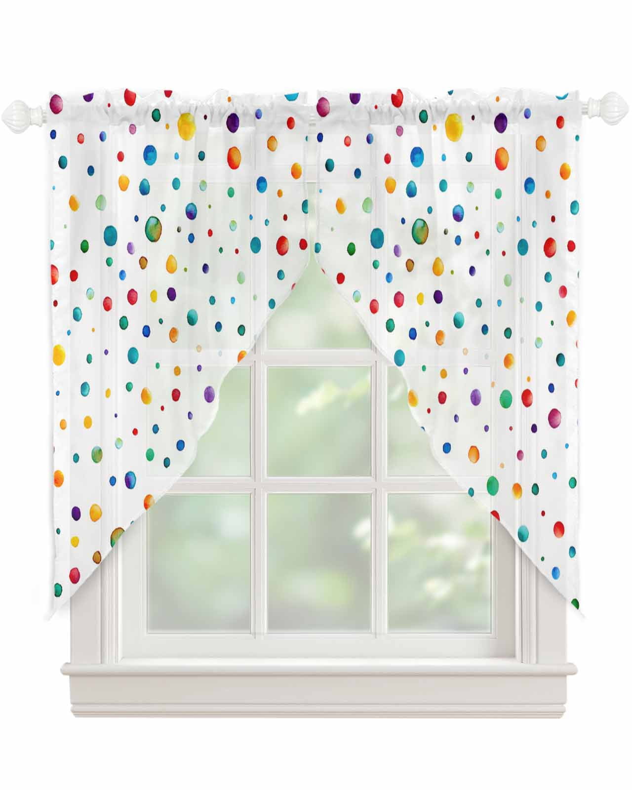 Colorful Polka Dot Swag Valances for Windows, Rainbow Point Vibrant Rod ...