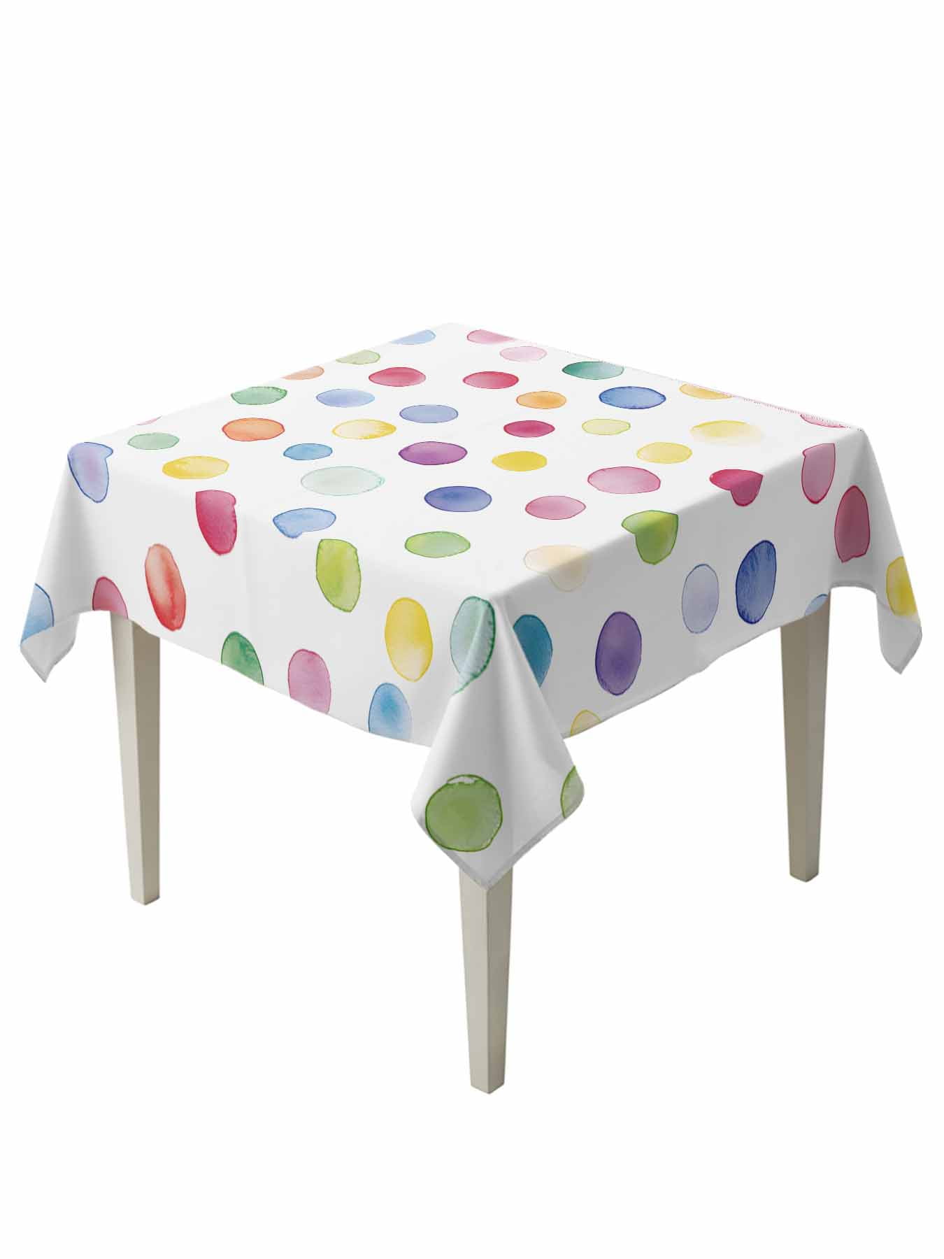 Colorful Polka Dot Table Cloth, Rainbow Polka Dot Watercolor Waterproof ...