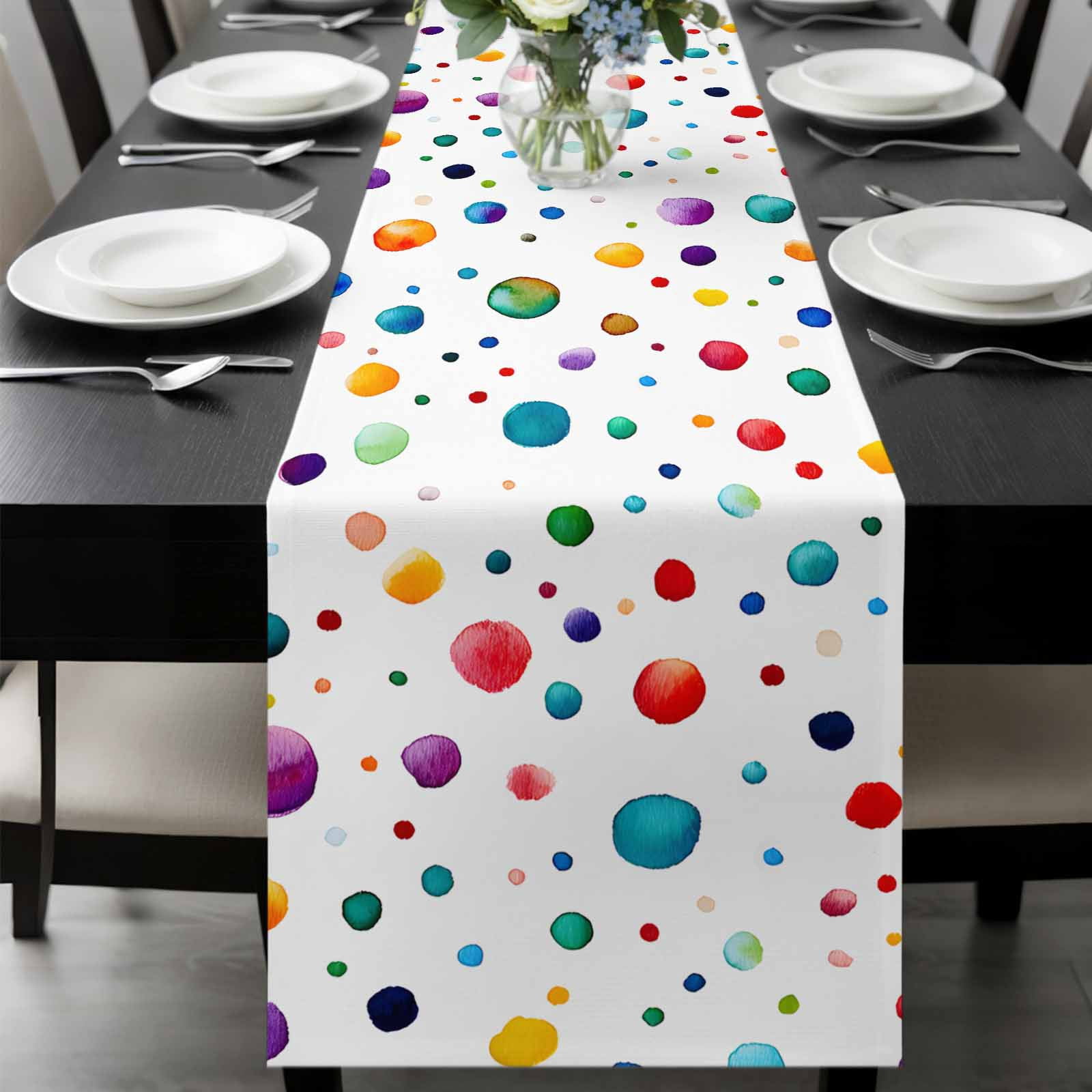 Colorful Polka Dot Table Runner 72 Inches Long, Rainbow Color Polka ...